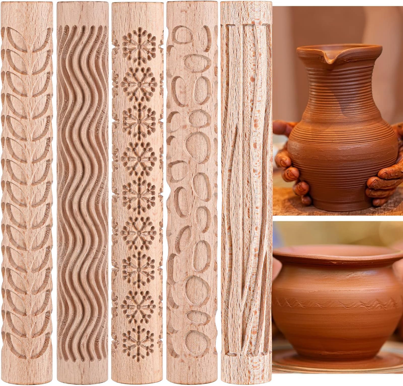 Amazon.com: Varku 5PCS Clay Modeling Pattern Rollers Kit, Pottery Tools ...