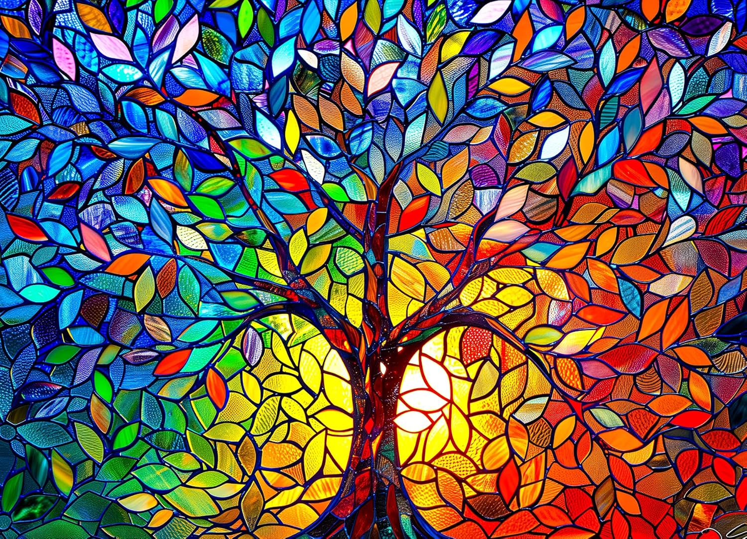 Amazon.com: Bgraamiens Stained Glass World Tree Puzzle - 1000 Pieces ...