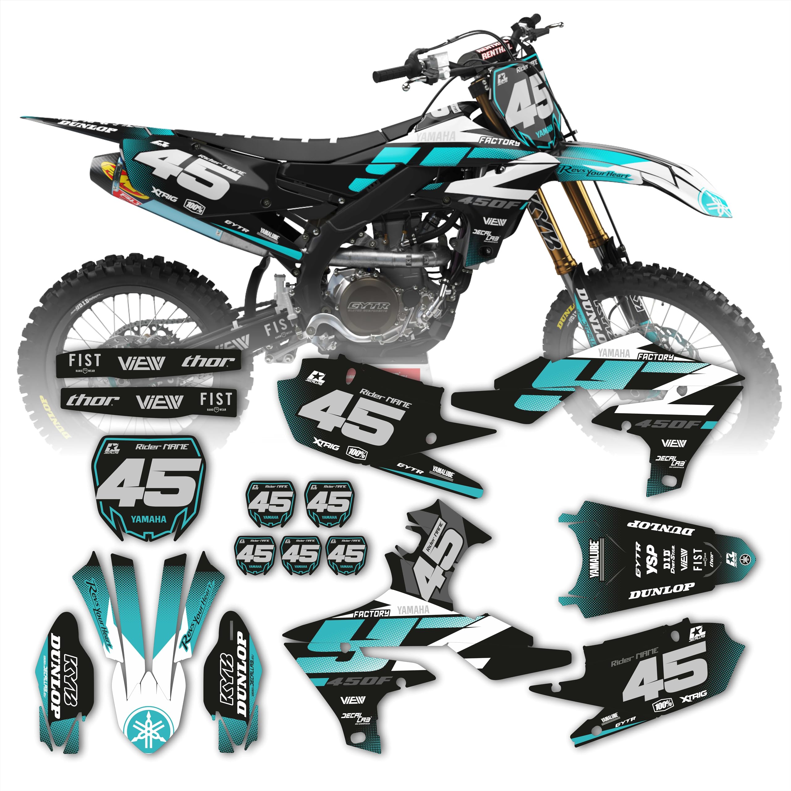 Motocross Decal Set Decallab Custom Motocross Graphics Kit - Yamaha YZ450F Dirt Bike Decal Set ...