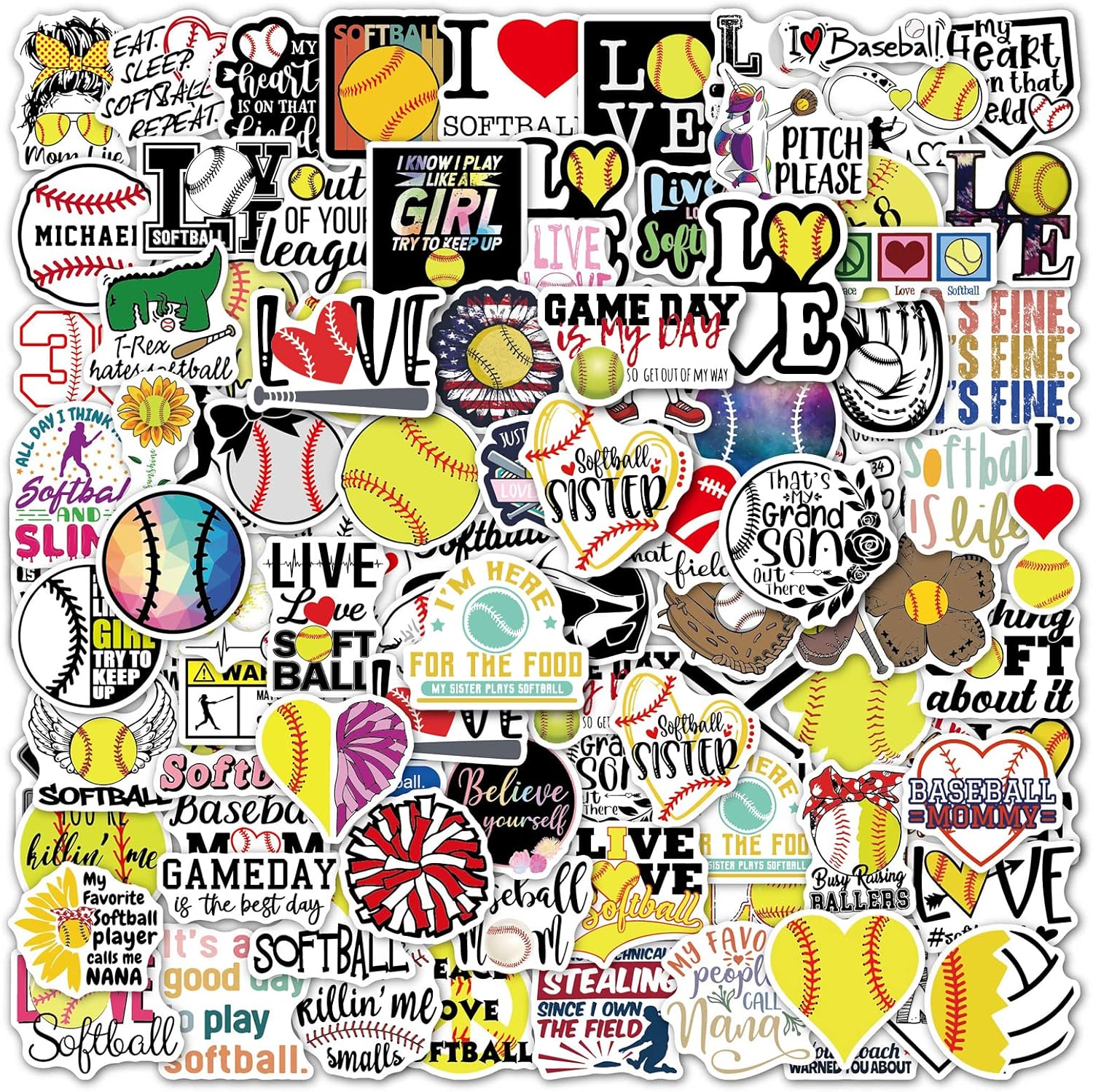 Amazon.com: Softball Stickers 100PCS Softball Sports Stickers Vinyl ...