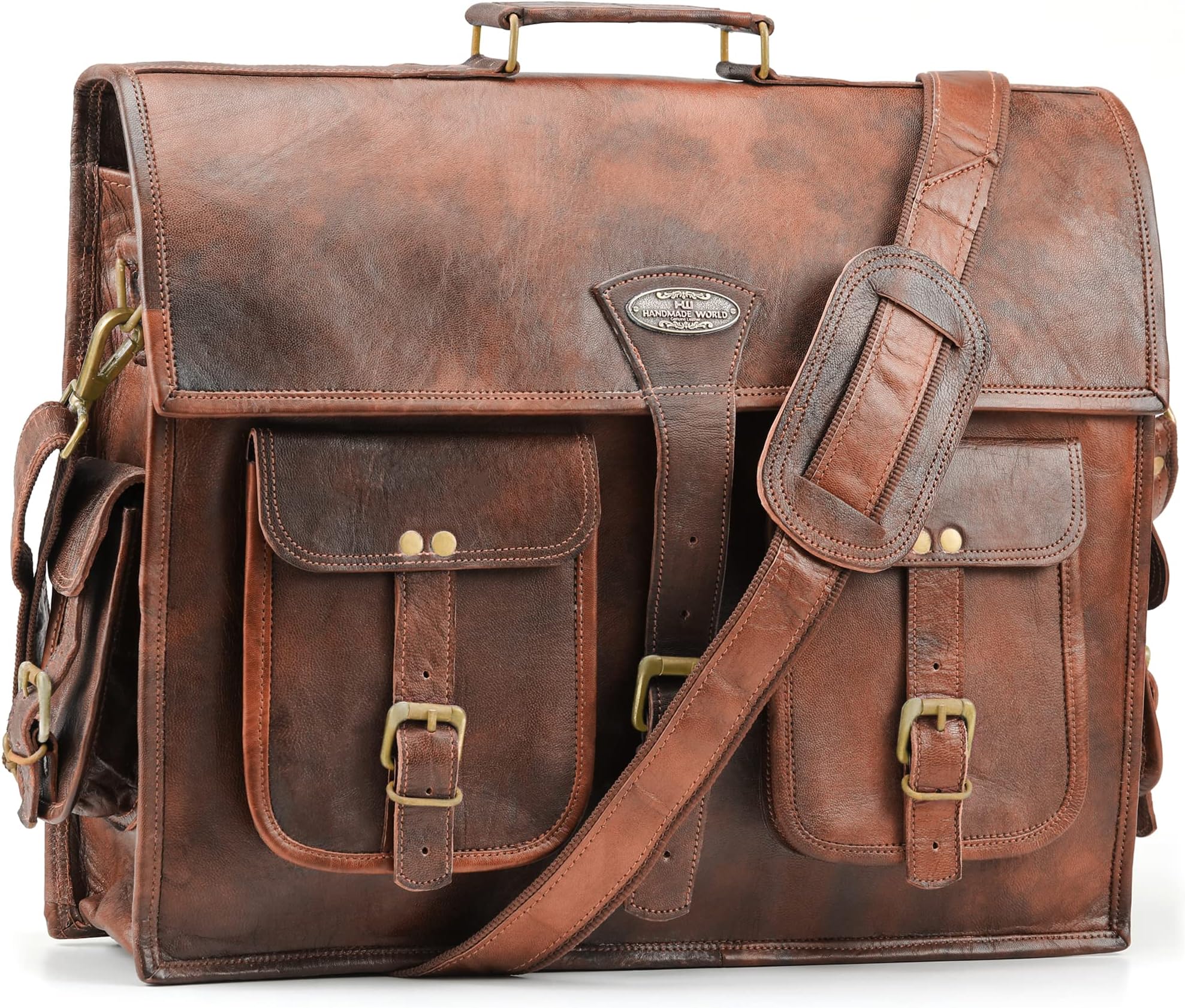 Amazon.com: Leather Briefcase 18 inch Laptop Messenger Bag for Men and ...