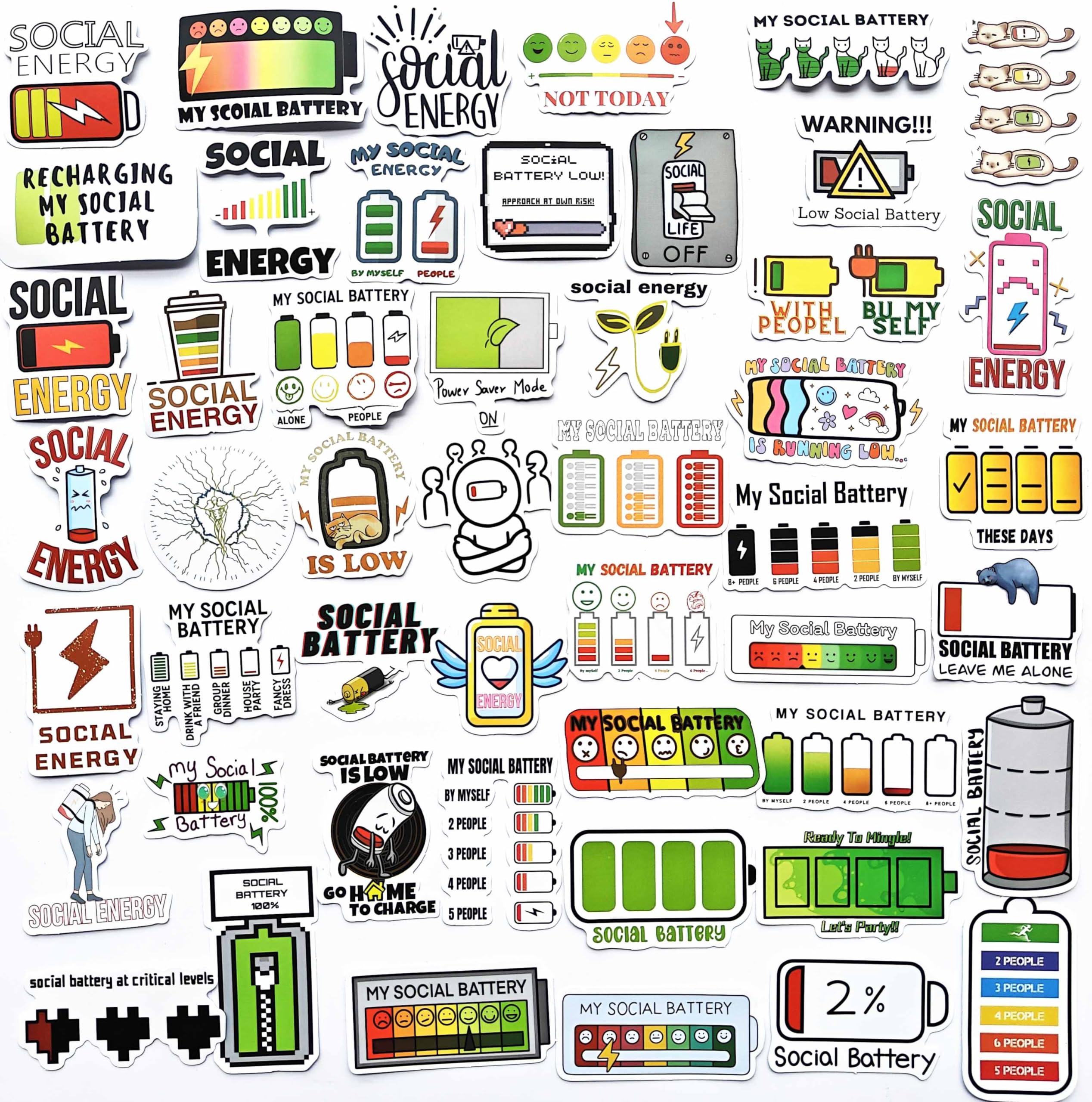 Amazon.com: 100Pcs Funny Social Energy Stickers Cute Recharge Social ...
