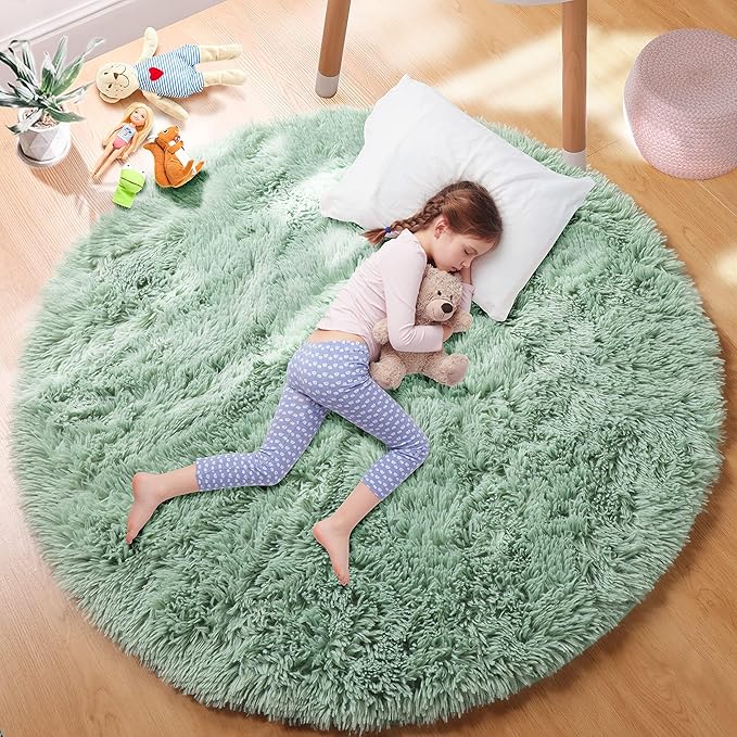 Amazon.com: Sage Green Round Rugs for Boys Bedroom,Shaggy Circle Rug ...