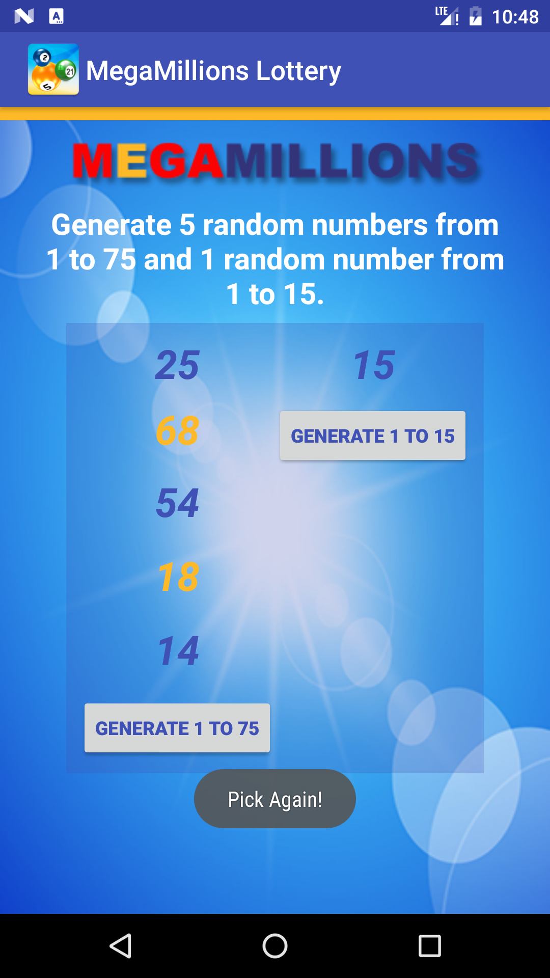 Lotto Generator "Click My Pick!" - App on Amazon Appstore