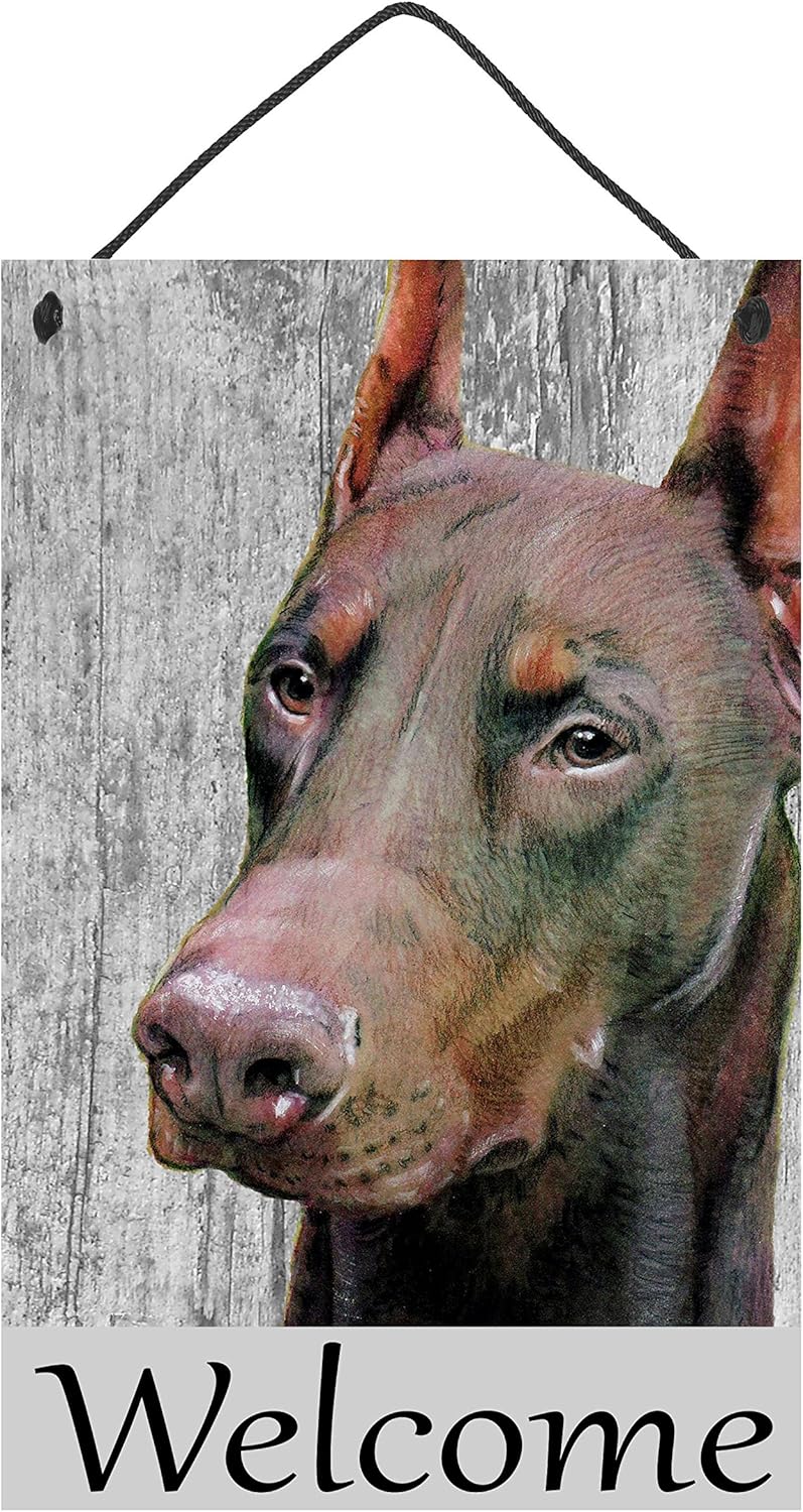 Amazon.com: Welcome Sign Doberman Pinscher Dog 6 X 8 Inch Art Hanging ...