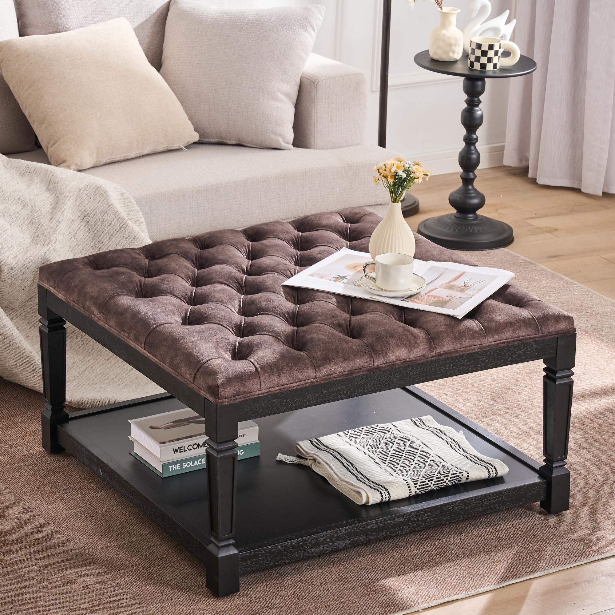 Amazon.com: Polarisys 35 in Square Storage Ottoman Coffee Table ...
