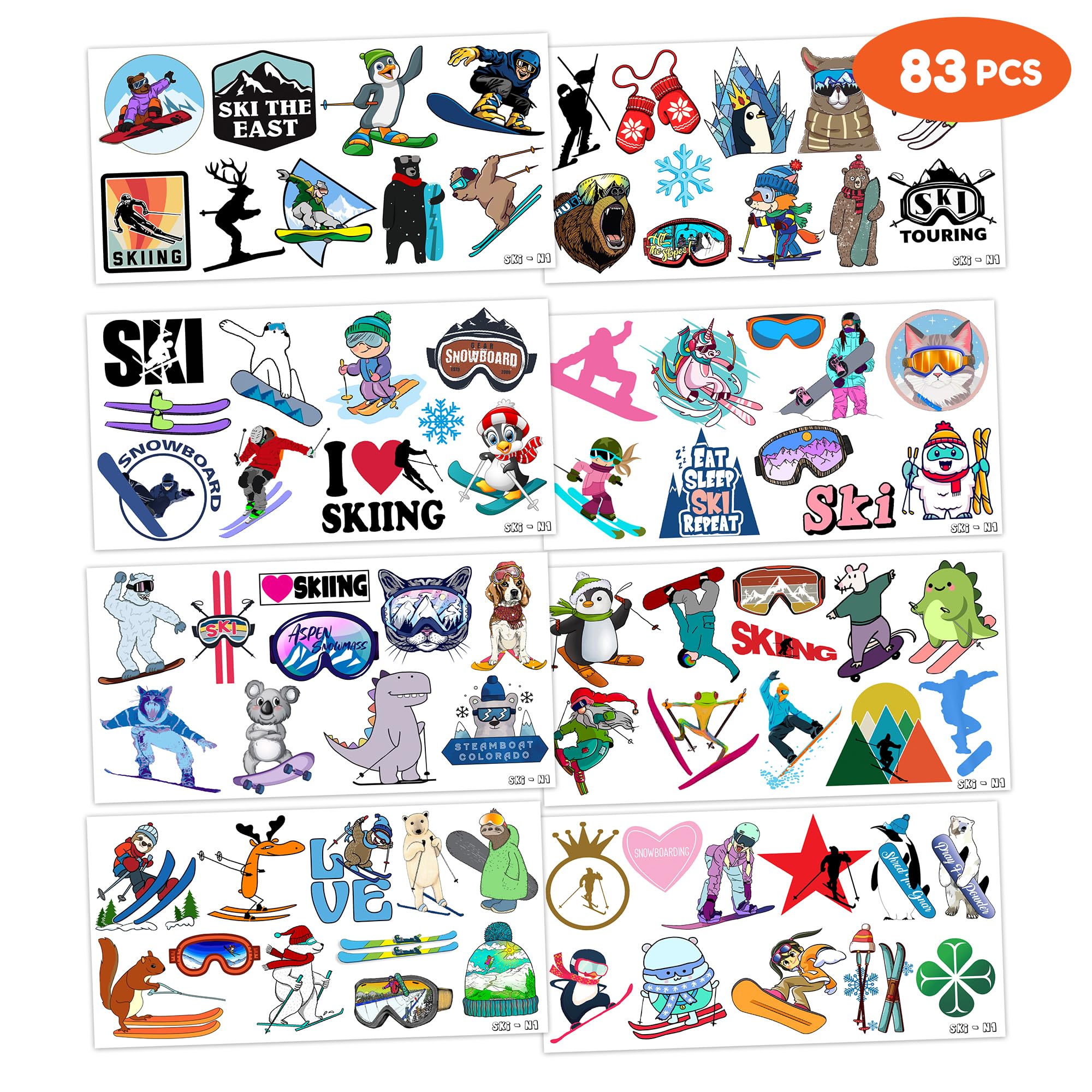 Skiing Temporary Tattoos Snowboard Birthday Party Decorations Supplies ...