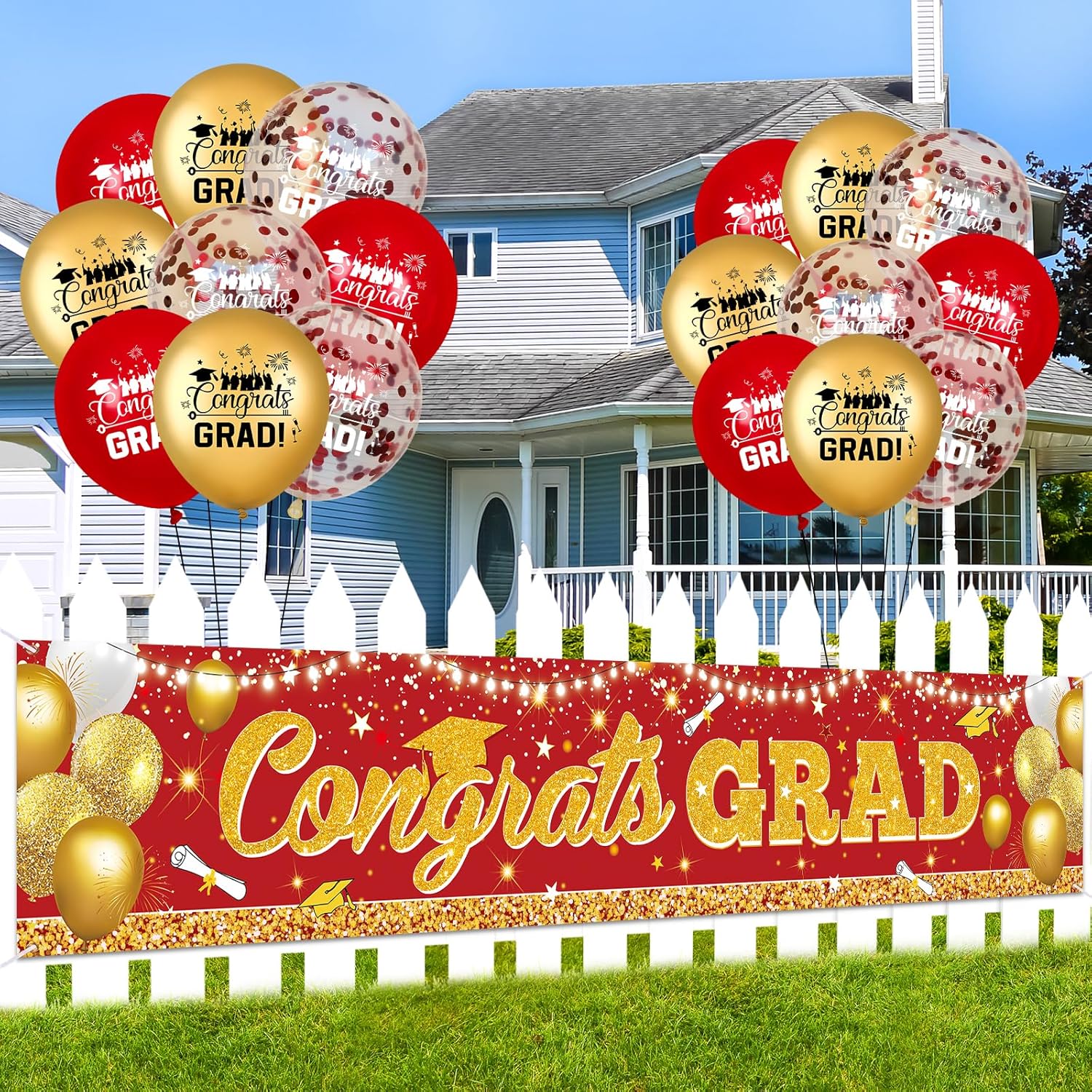 Amazon.com: Graduation Party Decorations Red Gold Graduation Banner ...