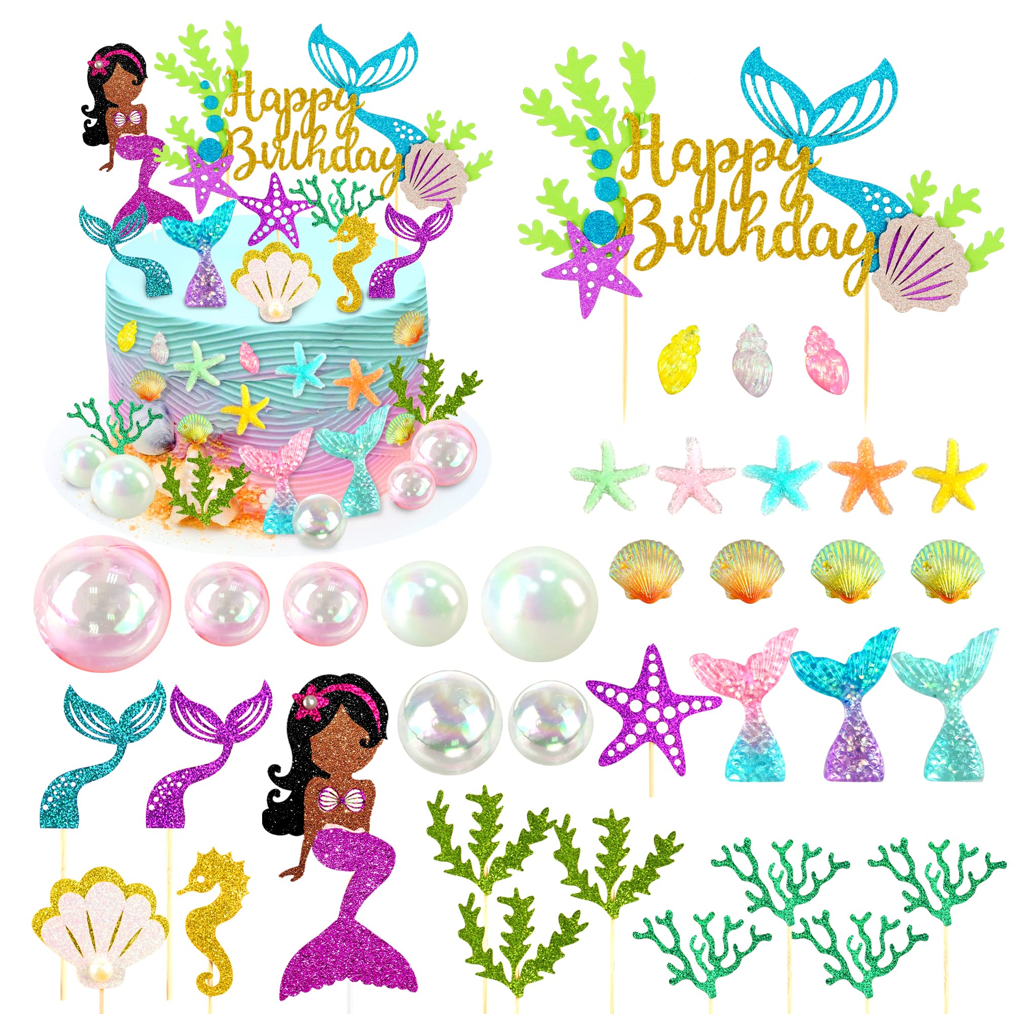Buy 25 PCS Glitter Mermaid Theme Birthday Cake Topper Under the Sea ...