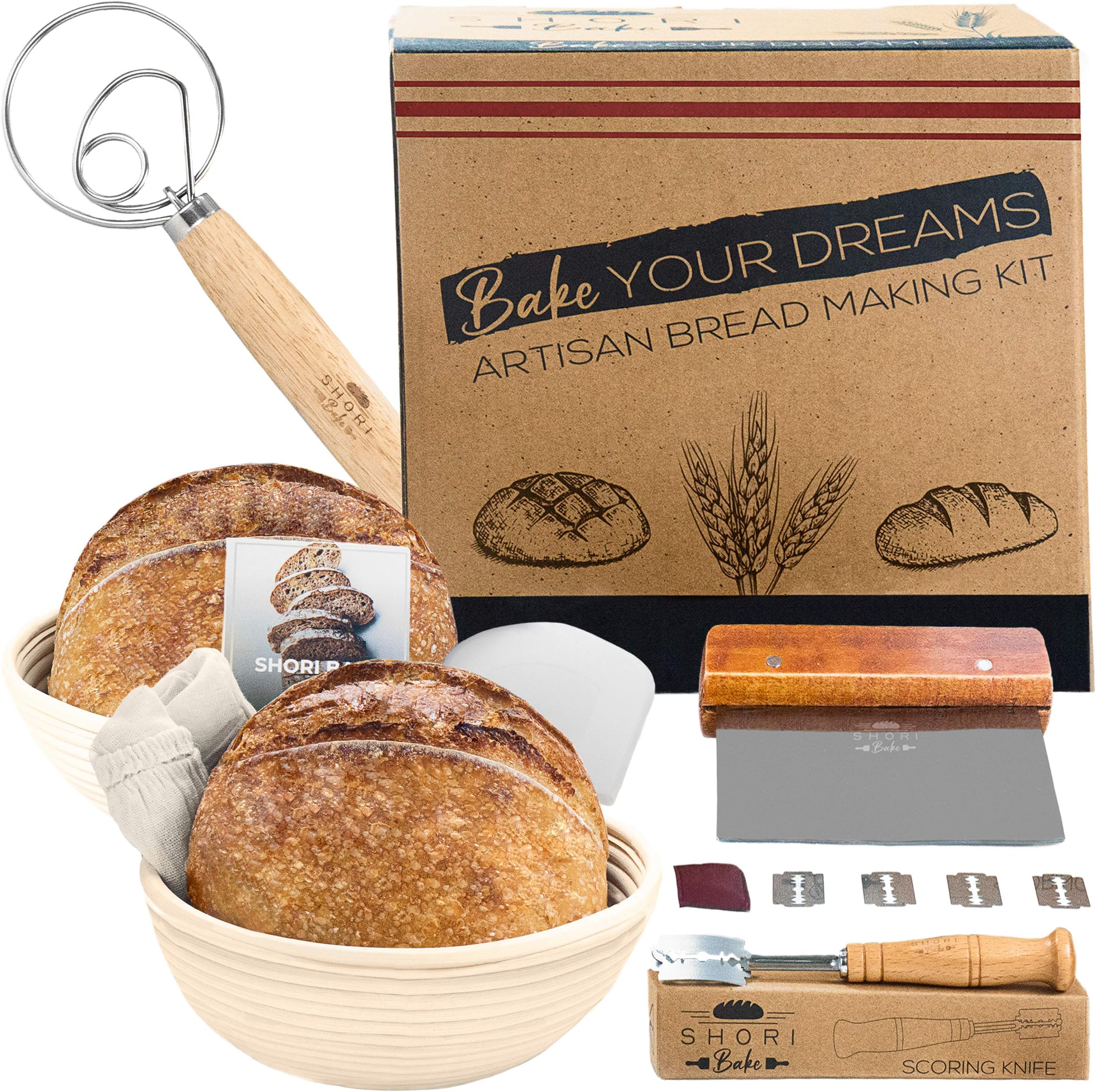 Amazon.com: Bread Banneton Proofing Basket Artisan Baking Kit Gift Set ...