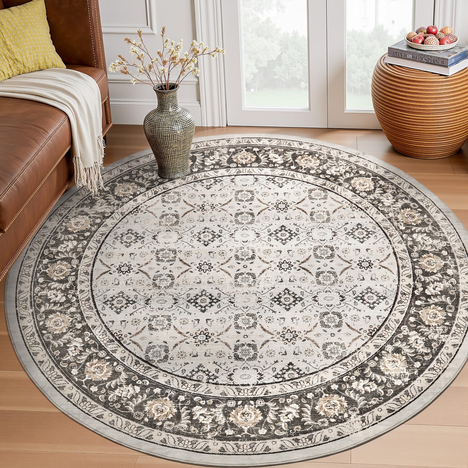 Round Area Rug for Living Room 6x6ft Vintage Round Rug for Bedroom ...