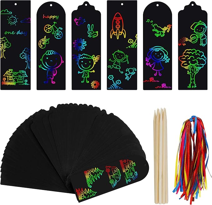Scratch Art Bookmarks for Kids, 48Pcs Magic Rainbow Bookmark with ...