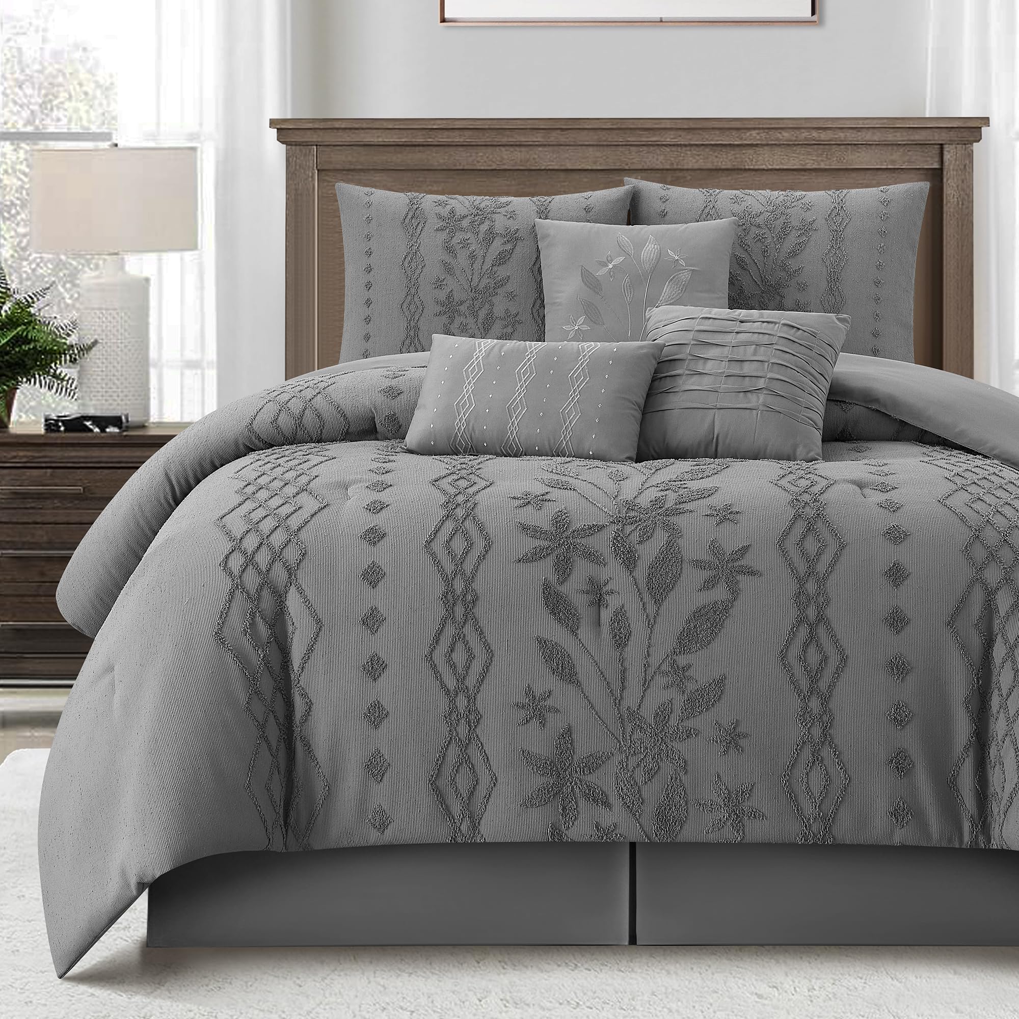 Amazon.com: LANCO MODERN LIFESTYLE Grey Comforter Set, King Size, 7 ...