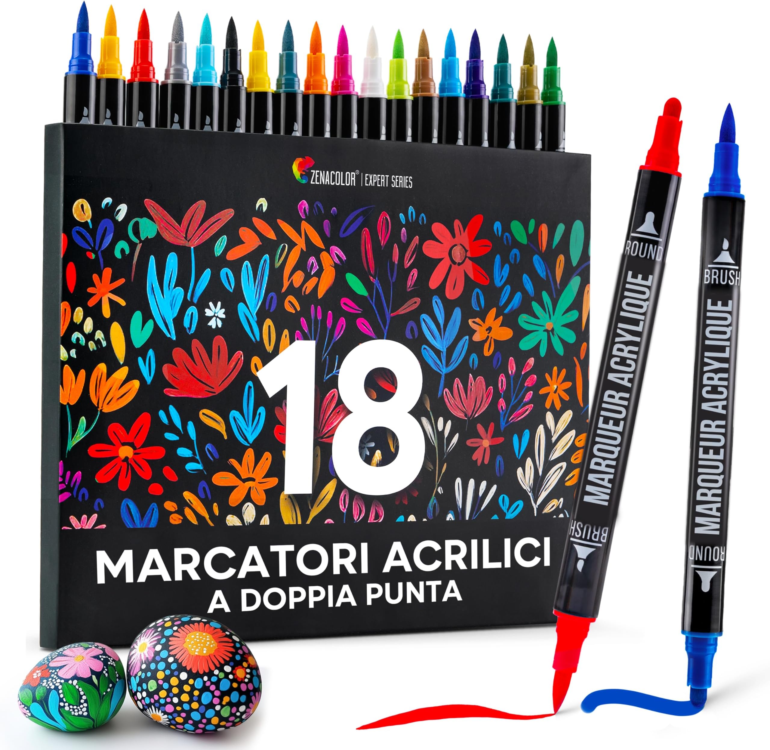 Pennarelli Acrilici a Doppia Punta (Fine e a Pennello) - 48 Colori ...