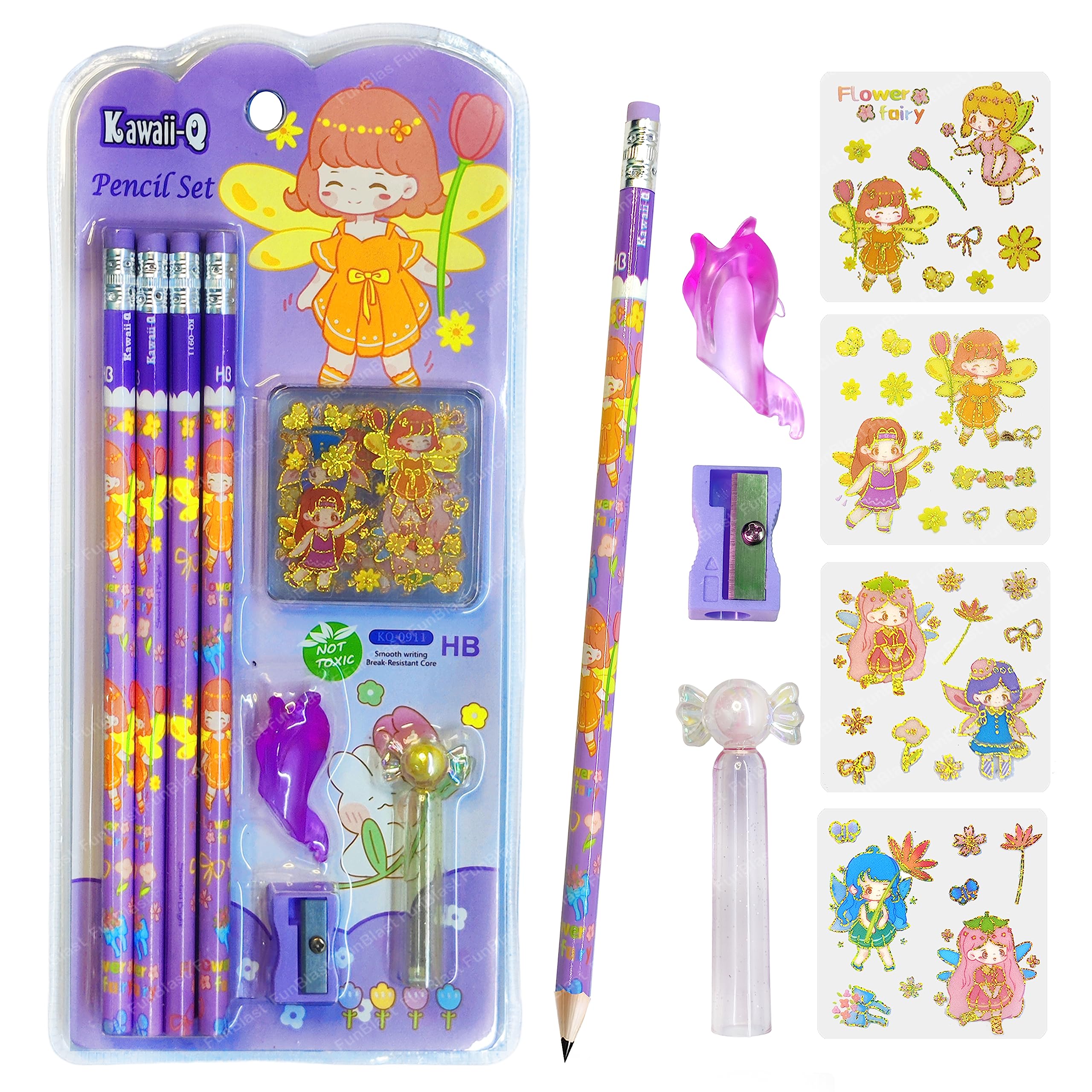 FunBlast Flower Fairy Pencil Set - 8 Pcs Pencils with 12 Kawaii ...