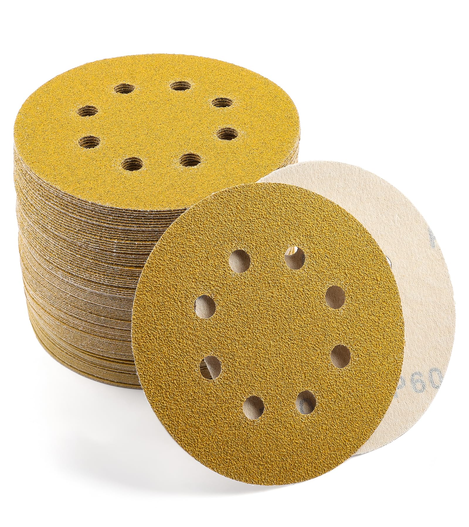 LUCKUT 5-Inch 8-Hole Sanding Disc Hook and Loop, 100 Pcs Orbital ...