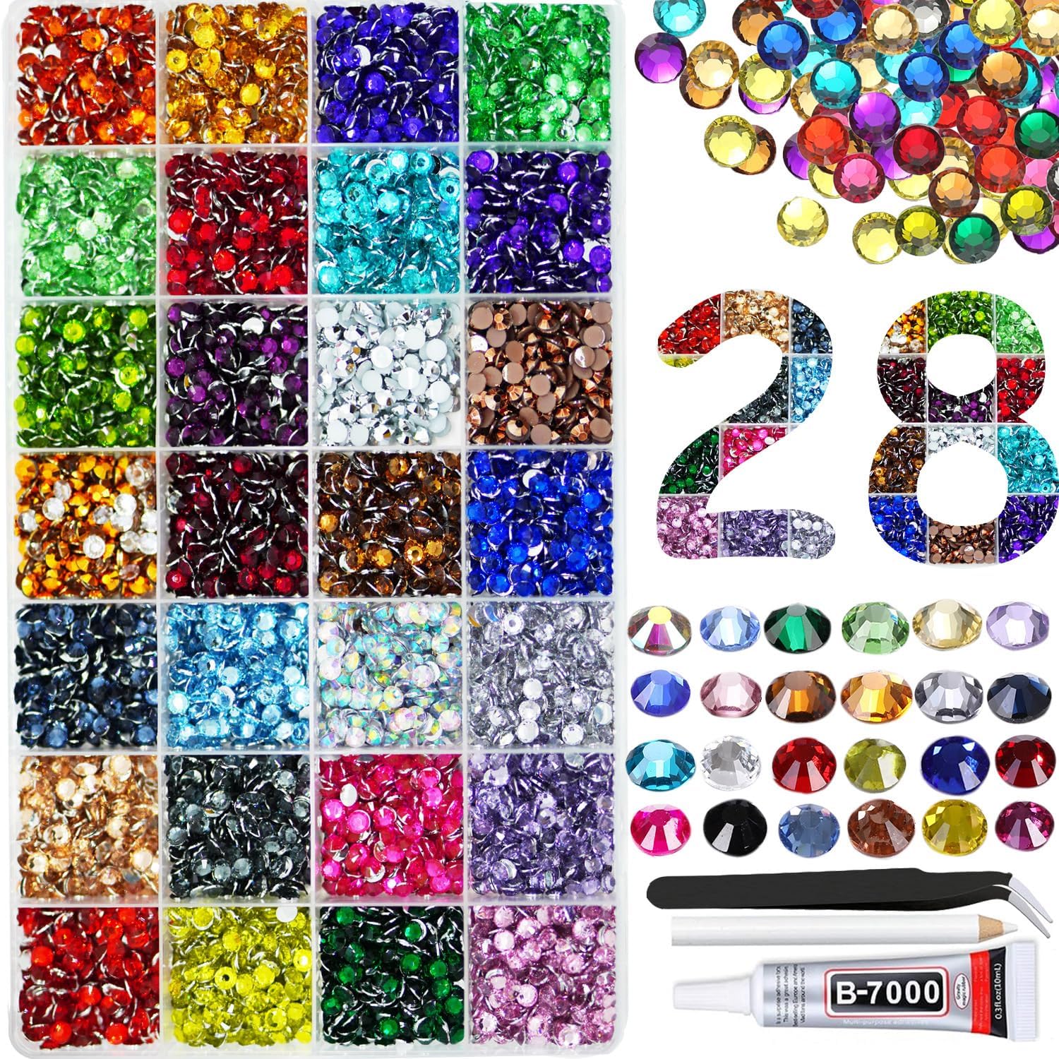 22000pcs Resin Rhinestones for Crafting, 28 Colors Mixed 5mm Non-Hotfix ...