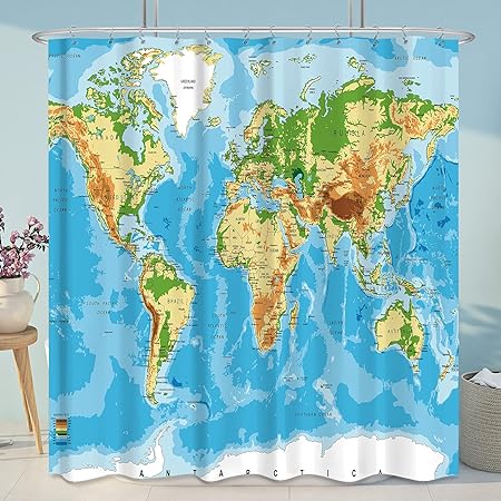 Amazon.com: Map of The World Shower Curtain, Countries and Cities ...