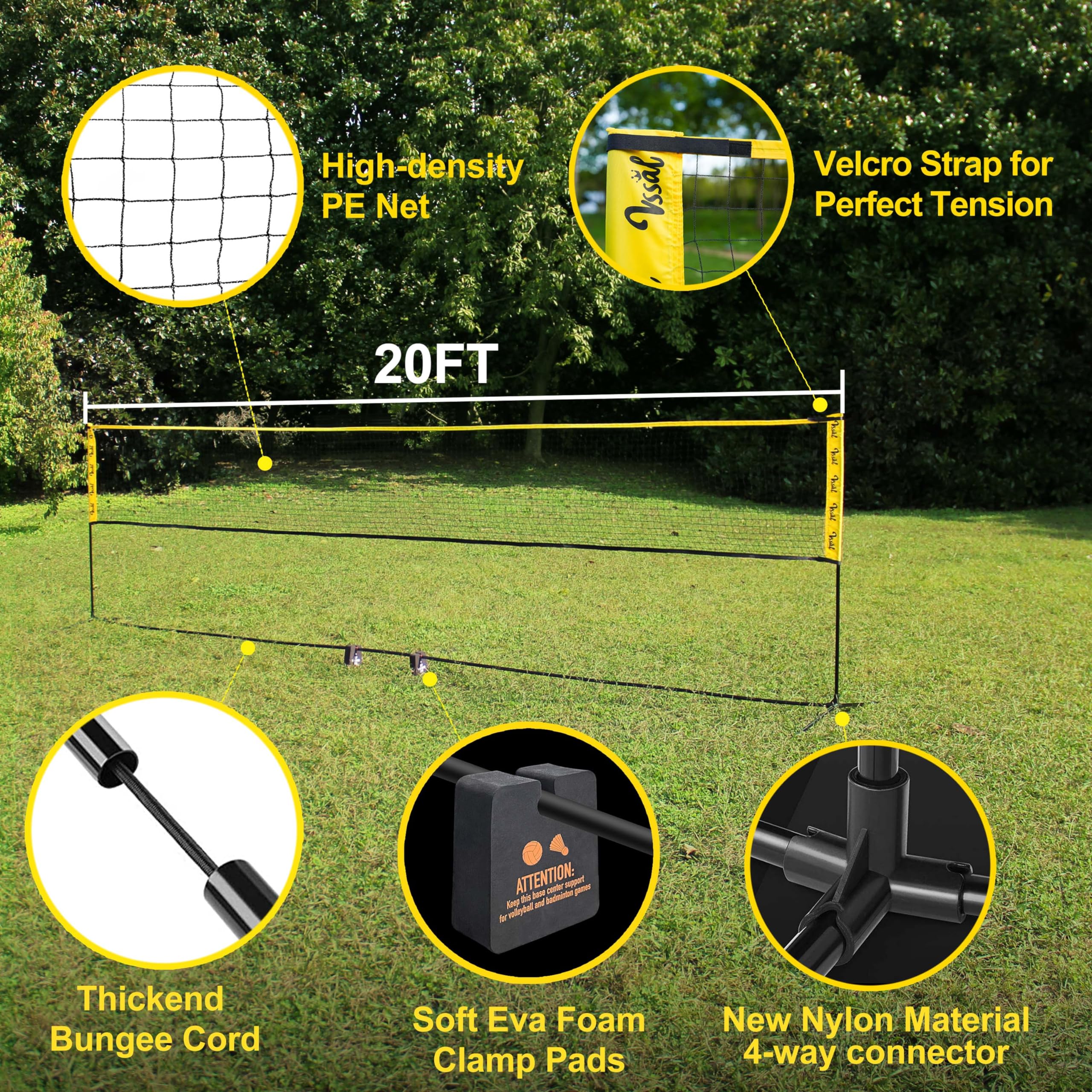 VSSAL 20FT Portable All-in-One Badminton Pickleball Kids Volleyball Net ...
