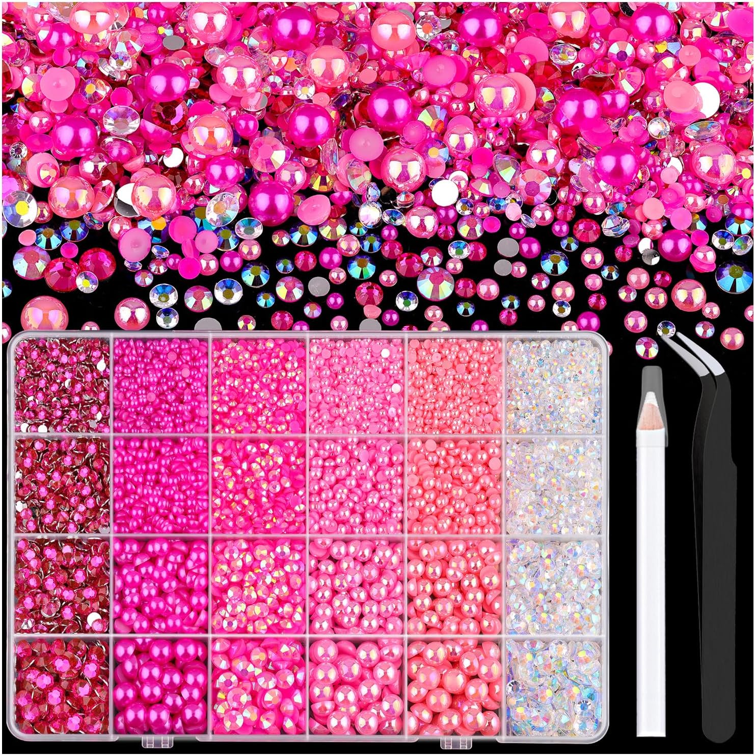 Amazon.com: 14000PCS Flatback Pearls and Pink Rhinestones for ...