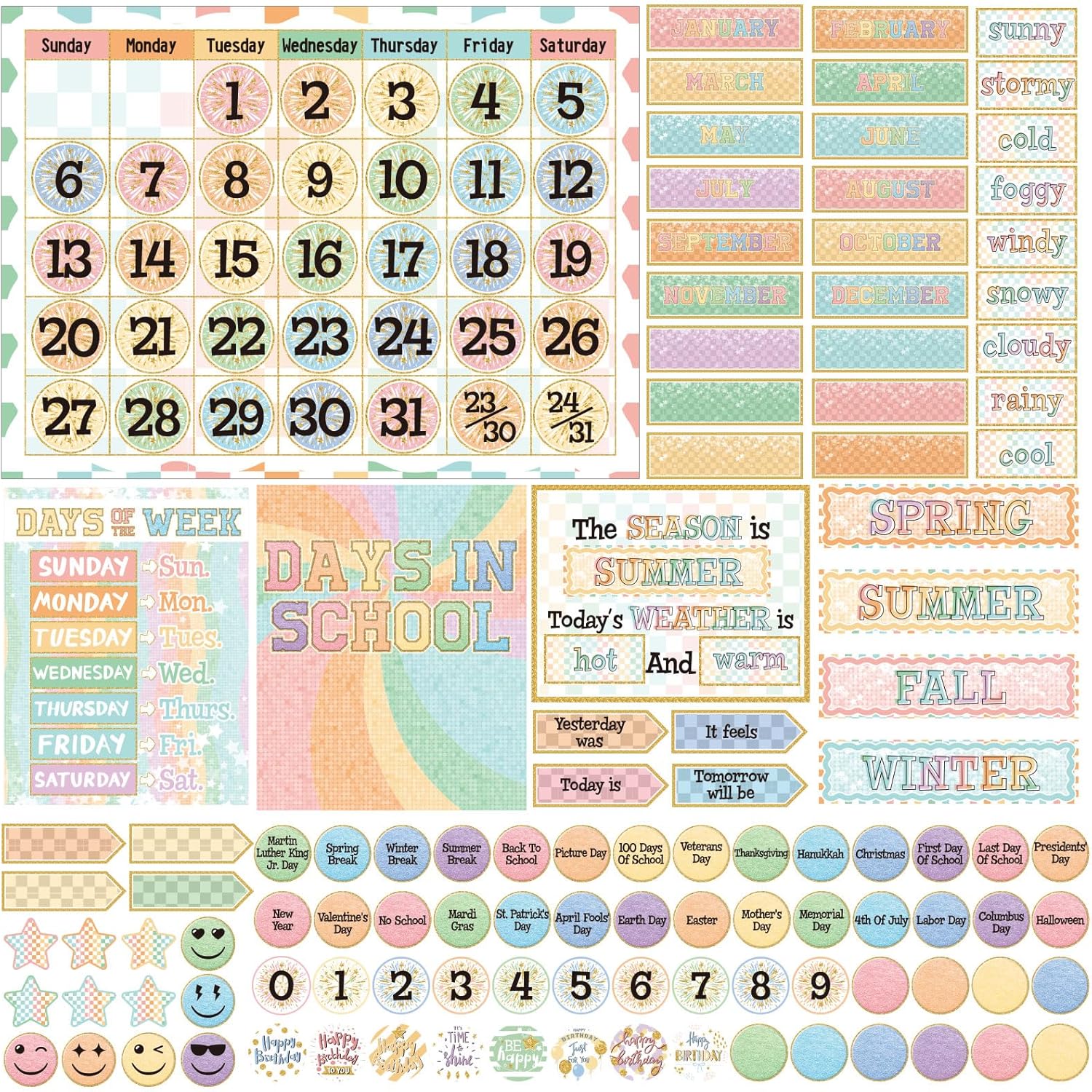 Amazon.com : Gilprop 162 Pcs Pastel Checkerboard Classroom Calendar ...