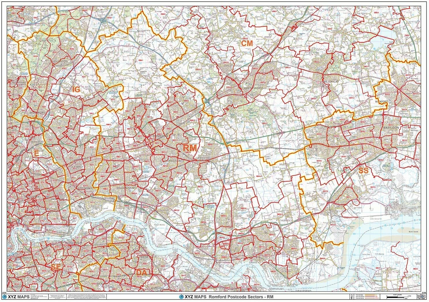 Romford - RM - Postcode Wall Map - Paper : Amazon.co.uk: Stationery ...