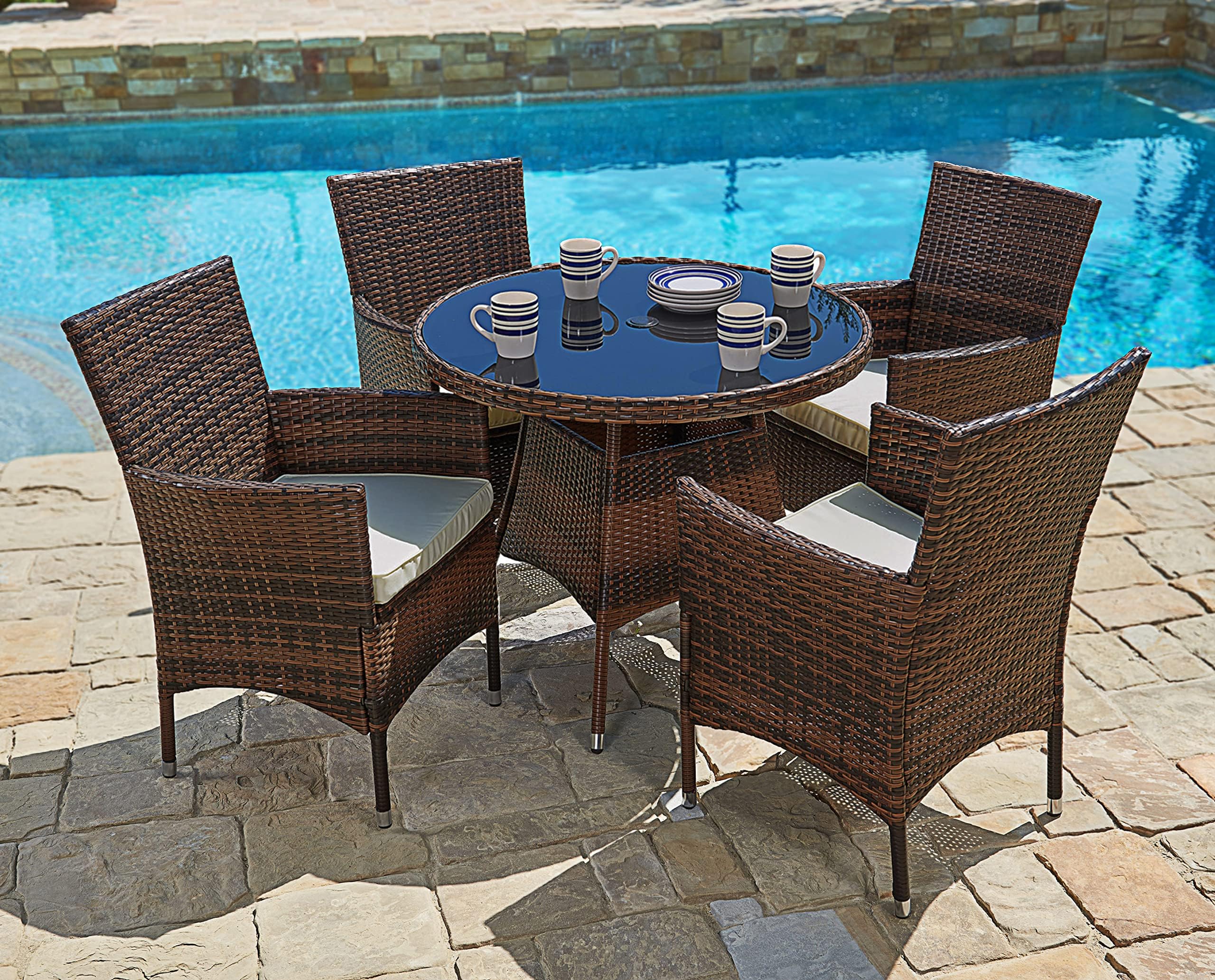 Amazon.com: Kullavik 5-Piece Outdoor Dining Set,All-Weather Wicker ...