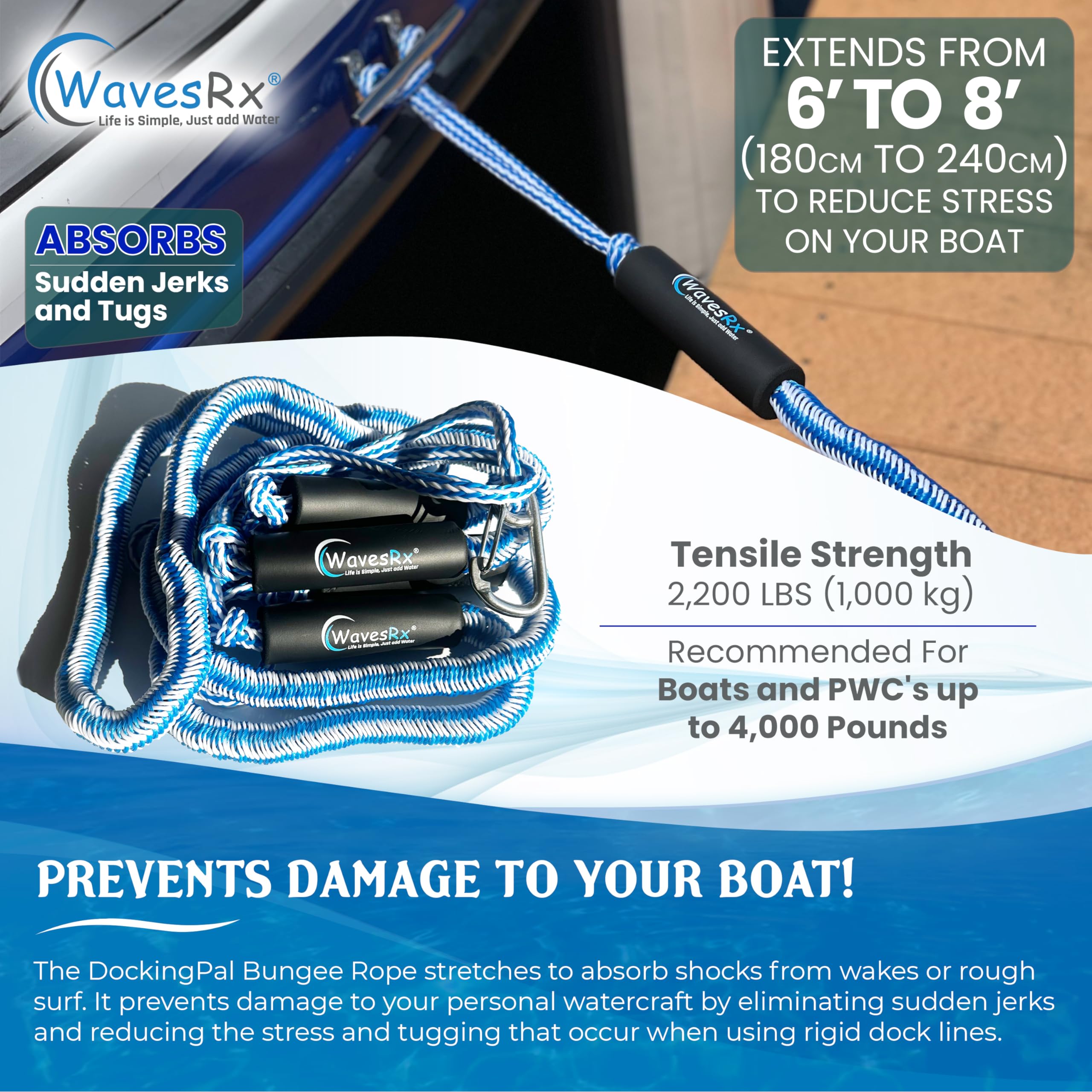 Snapklik.com : WAVESRX DockingPal - Premium Bungee Dock Line For Boats ...