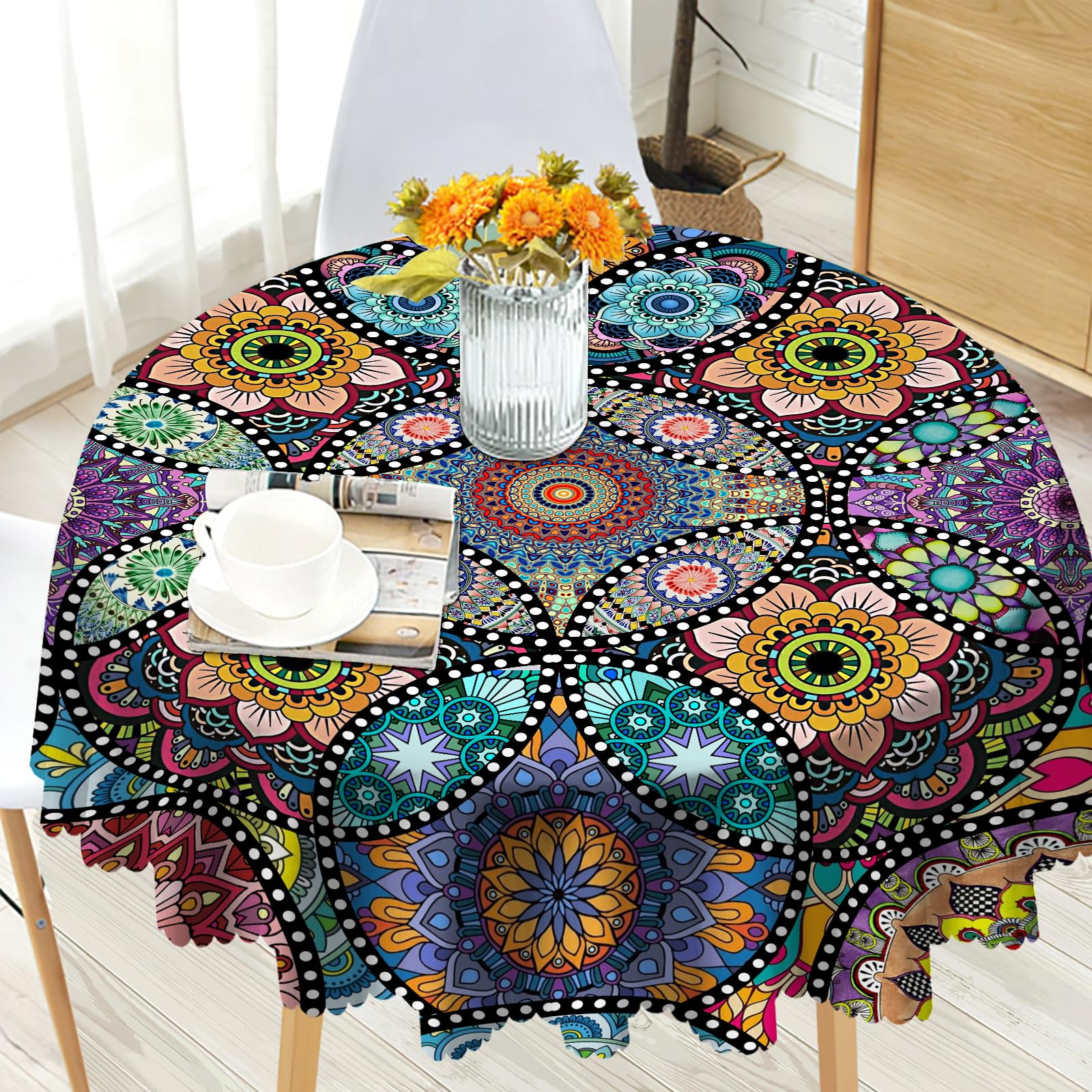 Amazon.com: Eikione Boho Round Tablecloth 60inch Bohemia Table Cloth ...