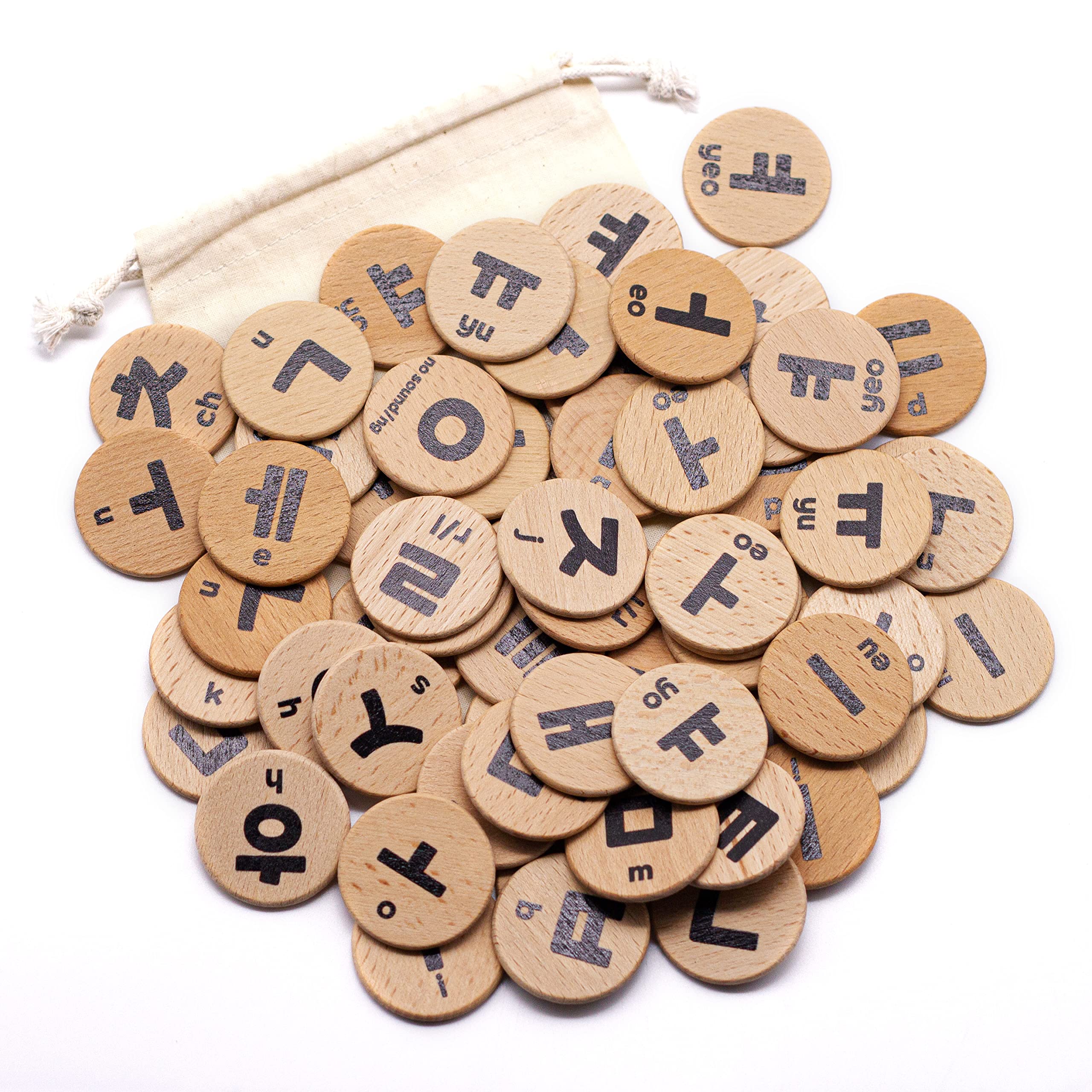 Buy Stellarsol 60 Wooden Korean Alphabet Letters, Consonants, Vowels ...
