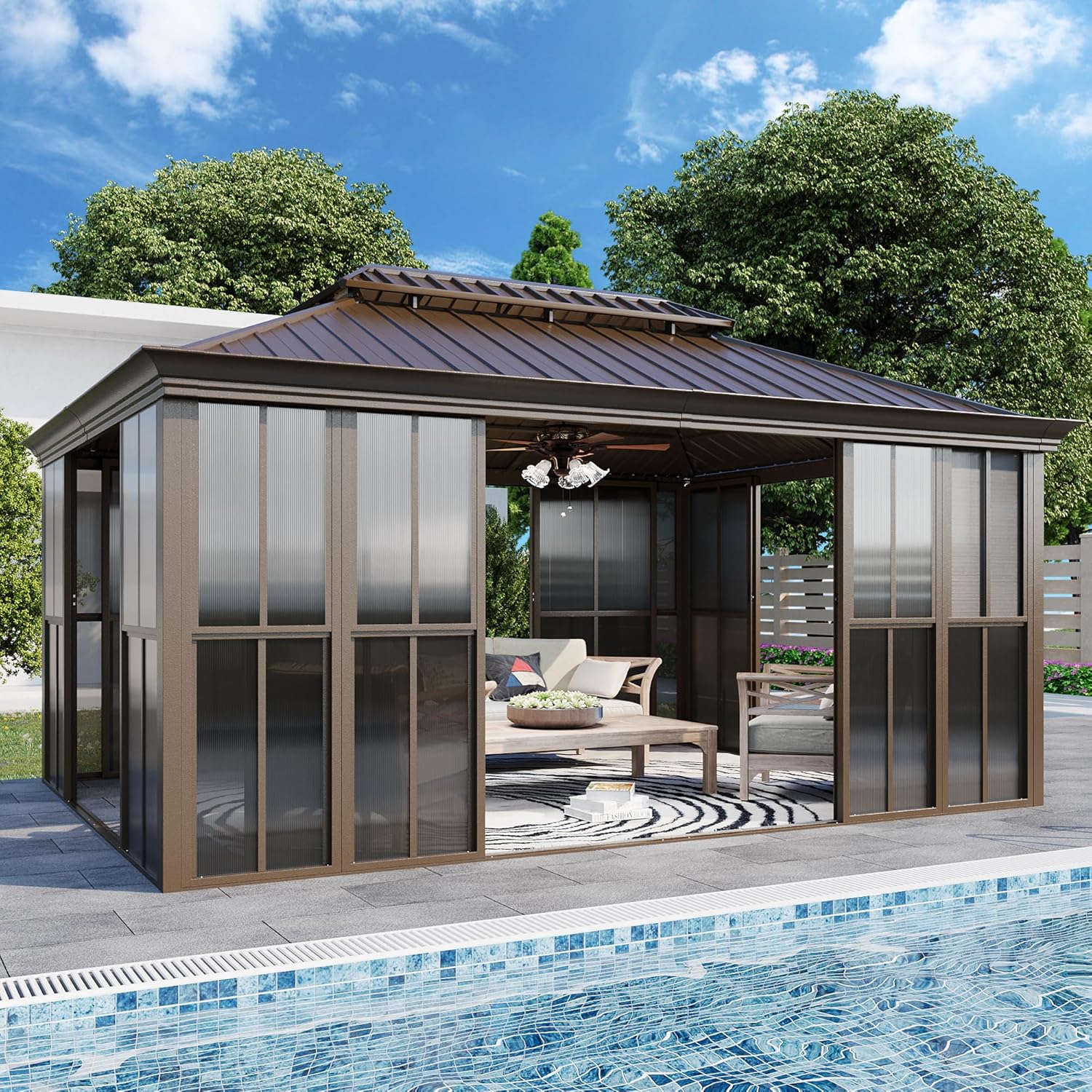 EROMMY Véranda, solarium toutes saisons avec toit en acier galvanisé ...