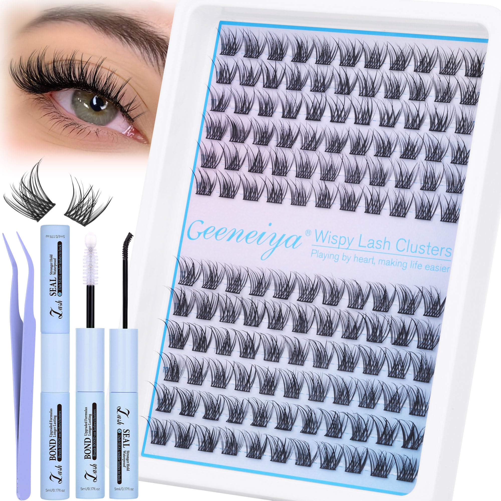 Amazon.com: Geeneiya Wispy Lash Clusters Kit Natural Eyelash Clusters ...