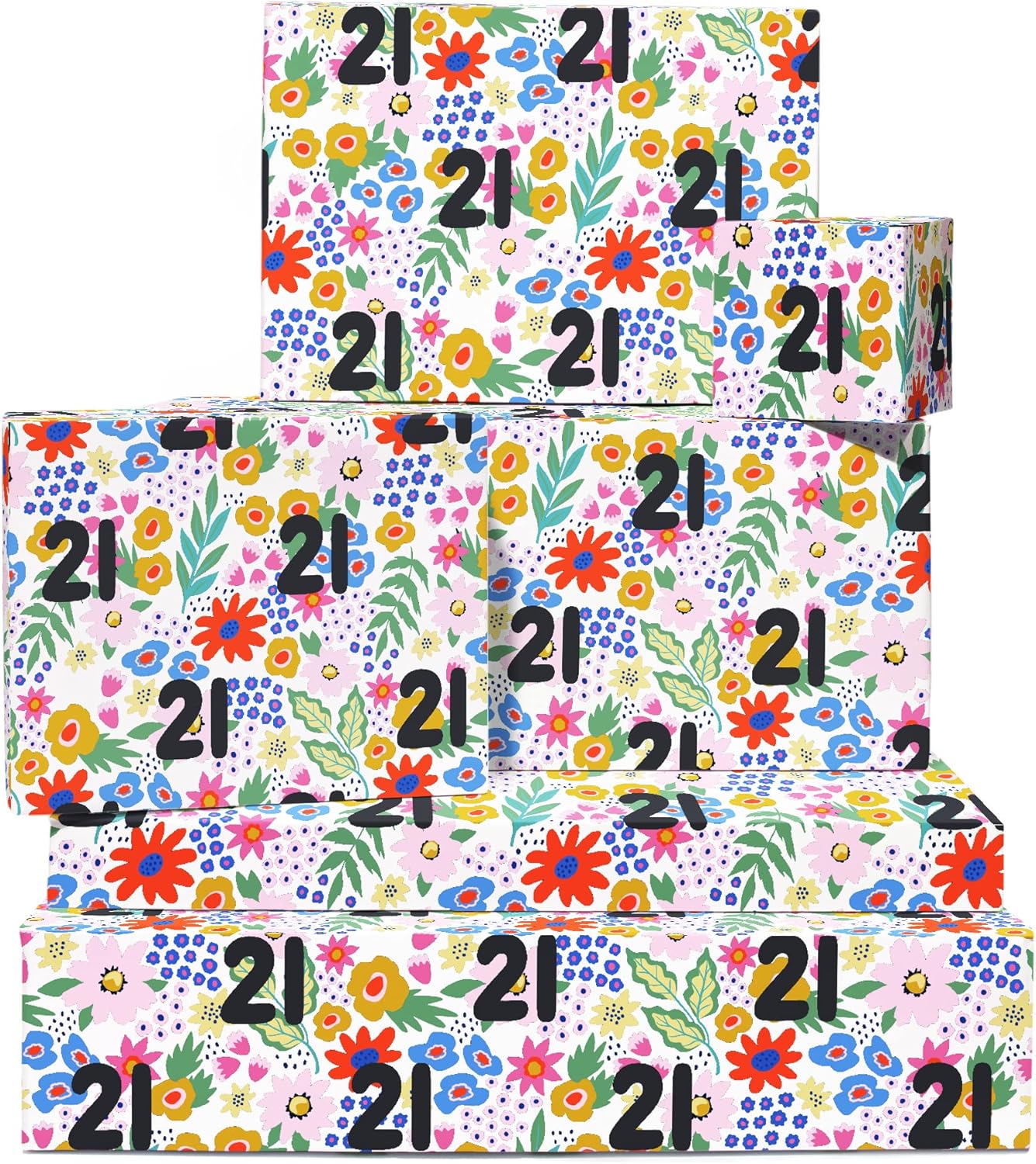 Amazon.com: CENTRAL 23 Floral Wrapping Paper - 21st Birthday - 6 Sheets ...