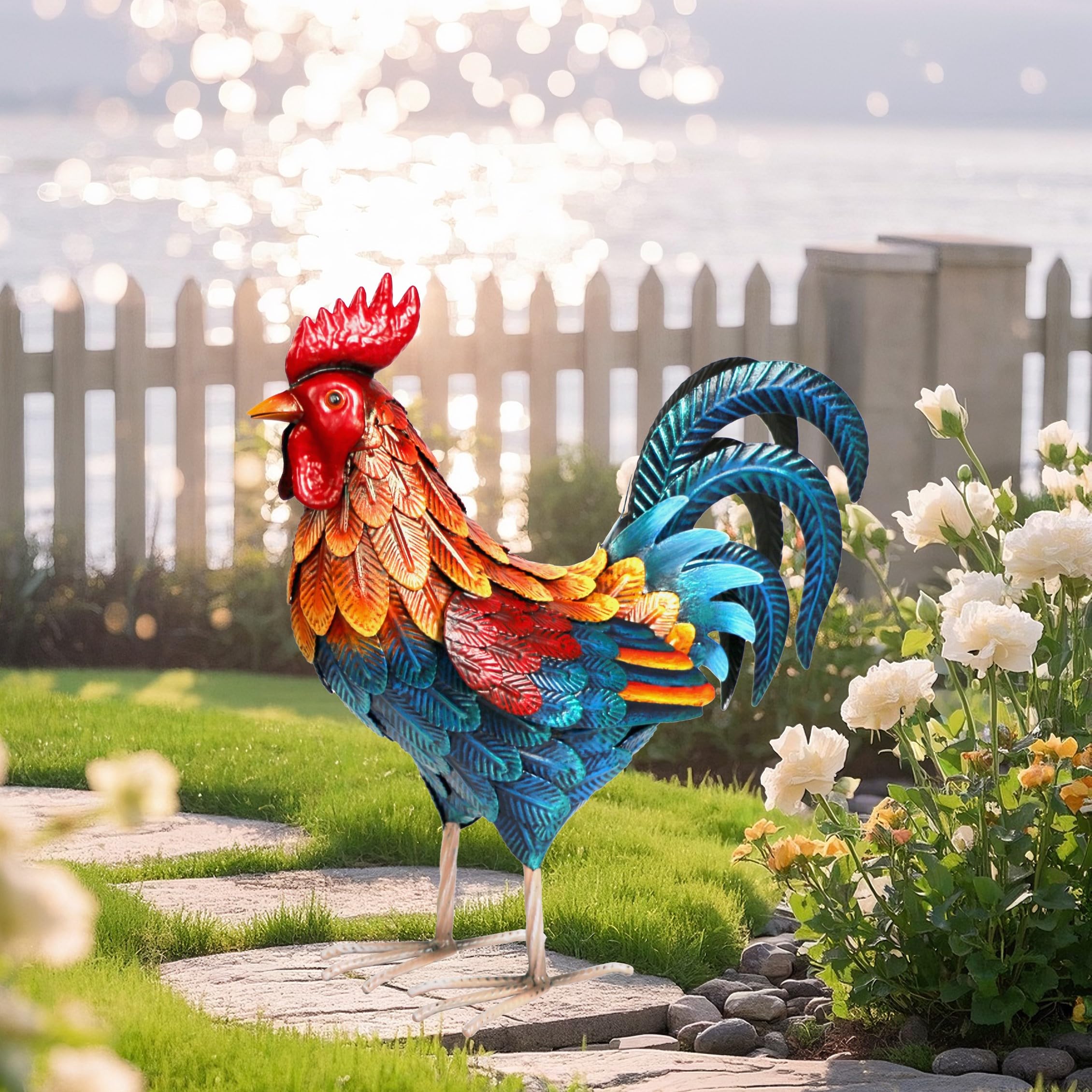 Snapklik.com : Metal Rooster Statues Outdoor Garden Decor Metal Chicken ...