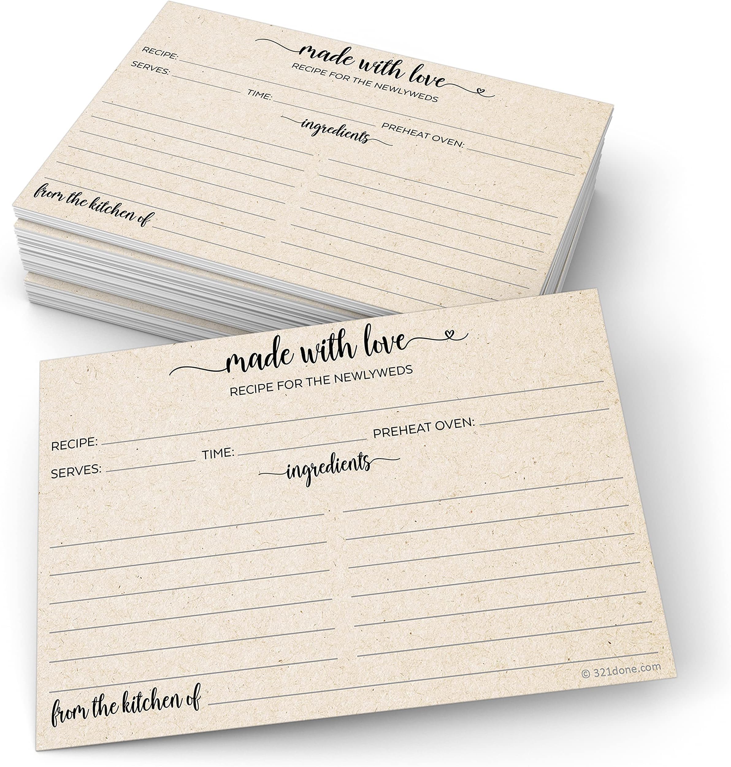 Amazon.com: 321Done Recipe Cards (Set of 50) 4x6 - Rustic Kraft Tan ...