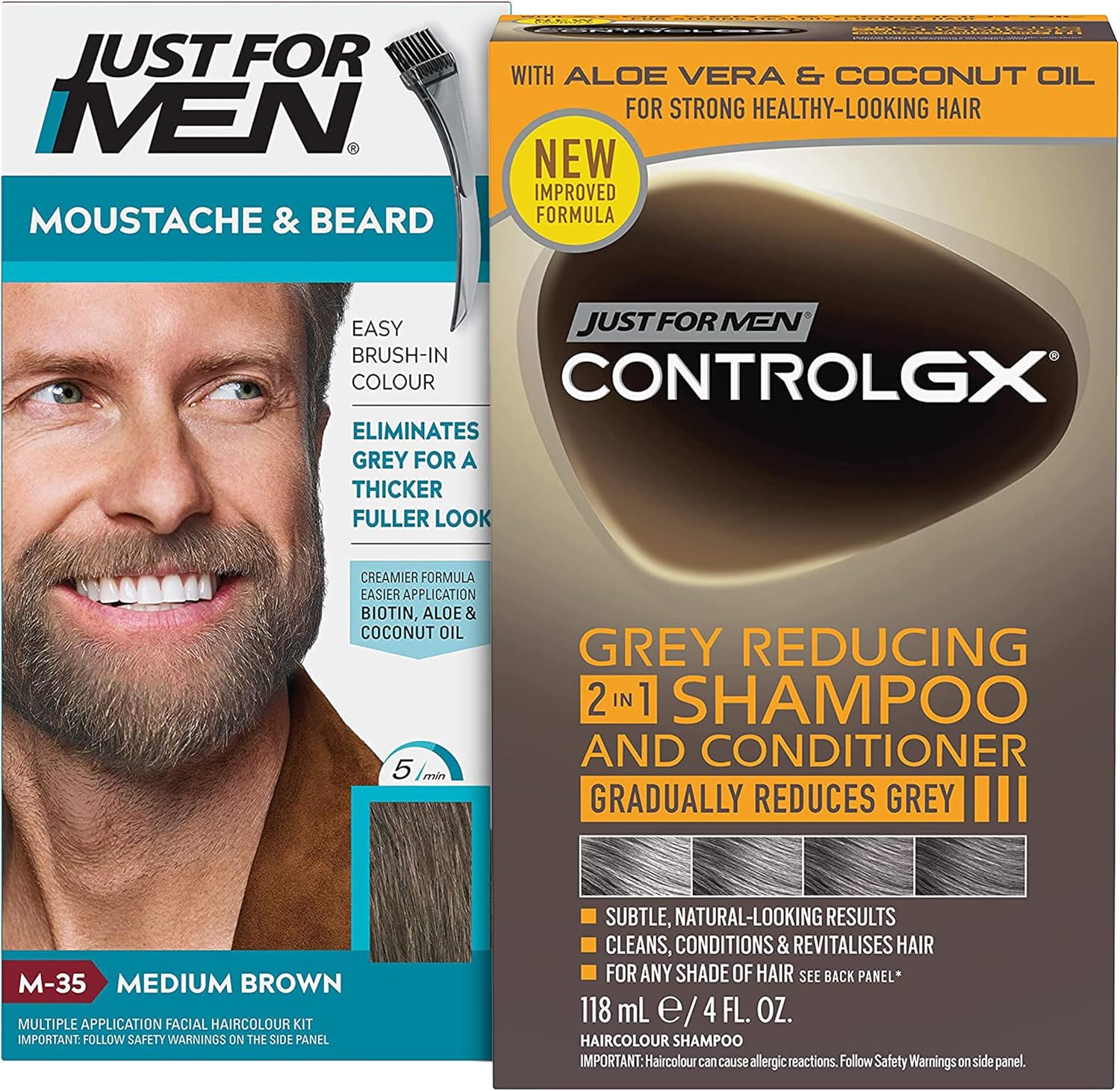 Just For Men Moustache and Beard Medium Brown Dye + Control GX Grey ...