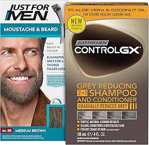 Just For Men Moustache and Beard Medium Brown Dye + Control GX Grey ...