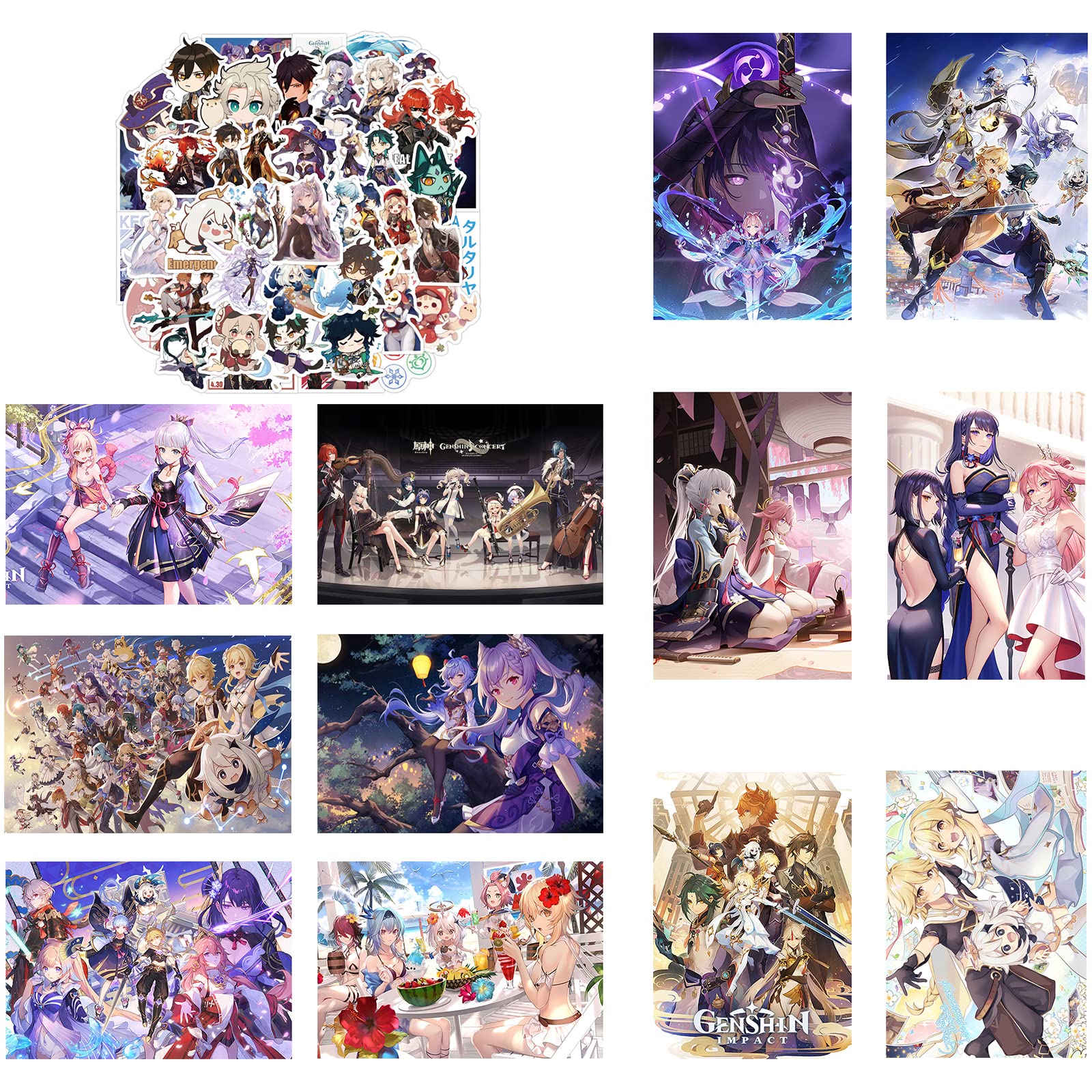 Genshin Impact Poster 12 Pcs (with 50 Pieces Stickers) 16.5 x 11.5 inch ...
