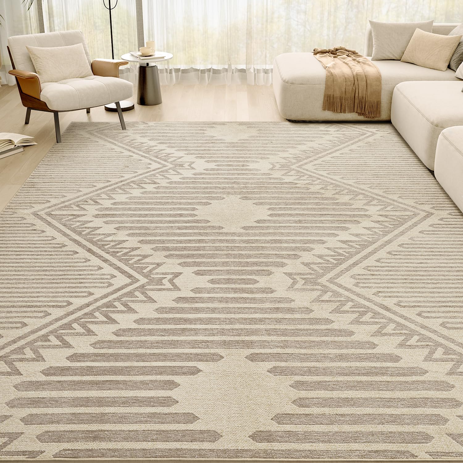 Amazon.com: Neutral Living Room Rugs 5x7 High Low Textured Area Rug ...