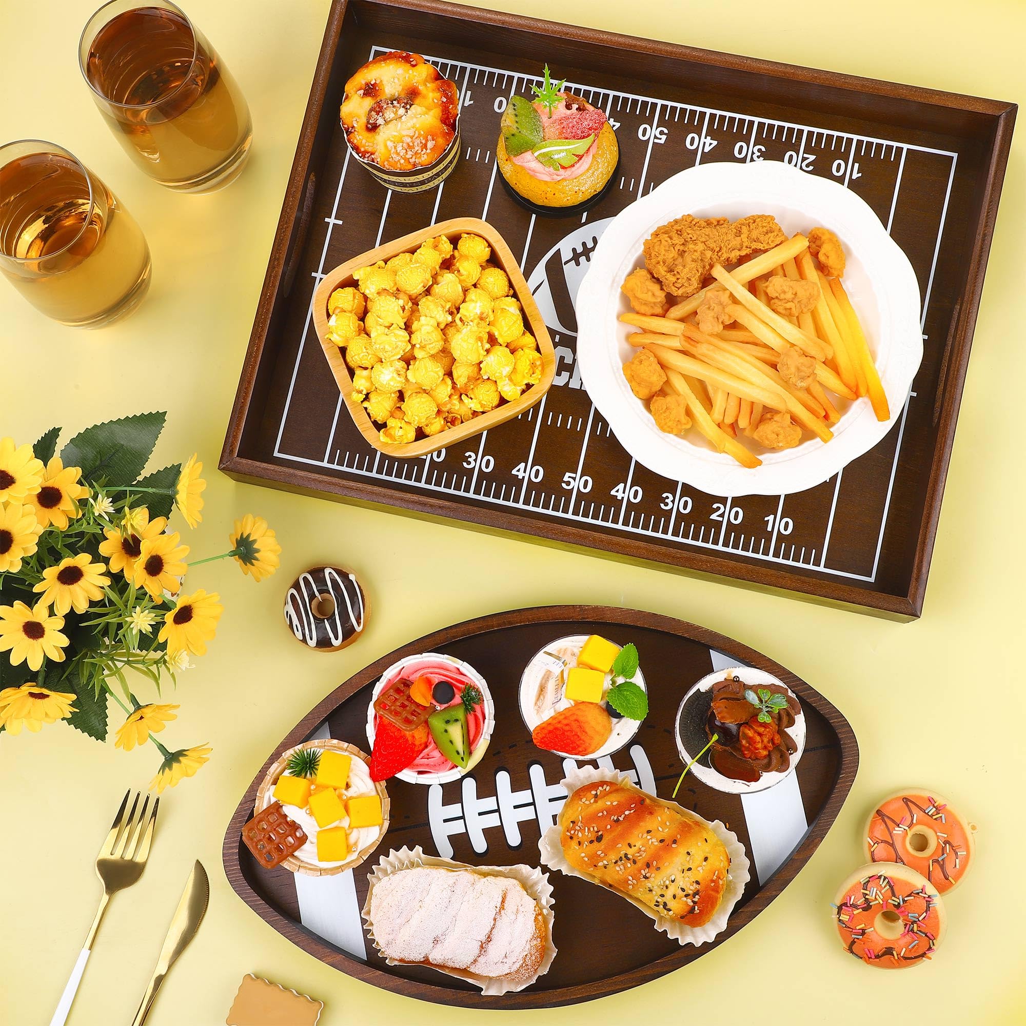 Snapklik.com : 2 Pieces Football Serving Tray Wooden Plates Wood ...