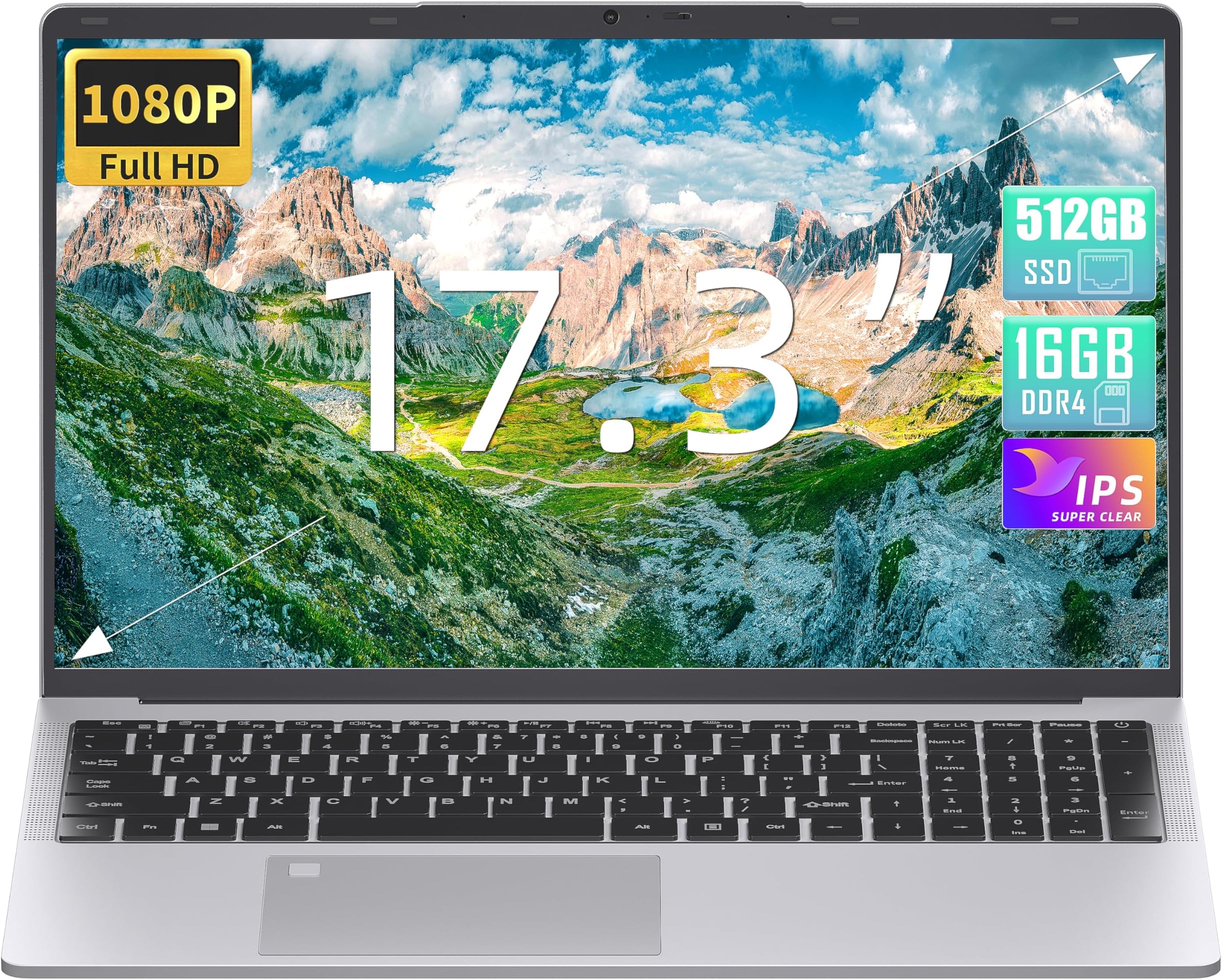 Fsjun Newest 17.3" Laptop, 16GB DDR4 RAM 512GB SSD, Quad-Core Celeron ...