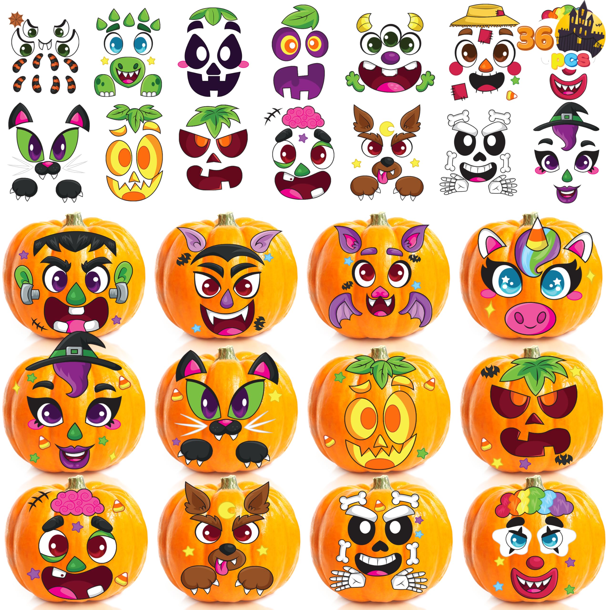 Amazon.com: JOYIN 36 Pcs Halloween Pumpkin Face Stickers, Halloween ...