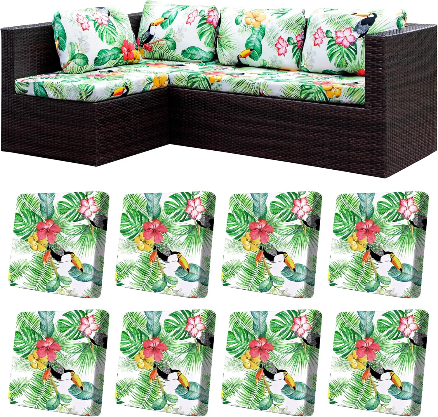 Amazon.com: 8Pcs Stretch Patio Cushion Covers Outdoor Cushion Covers ...