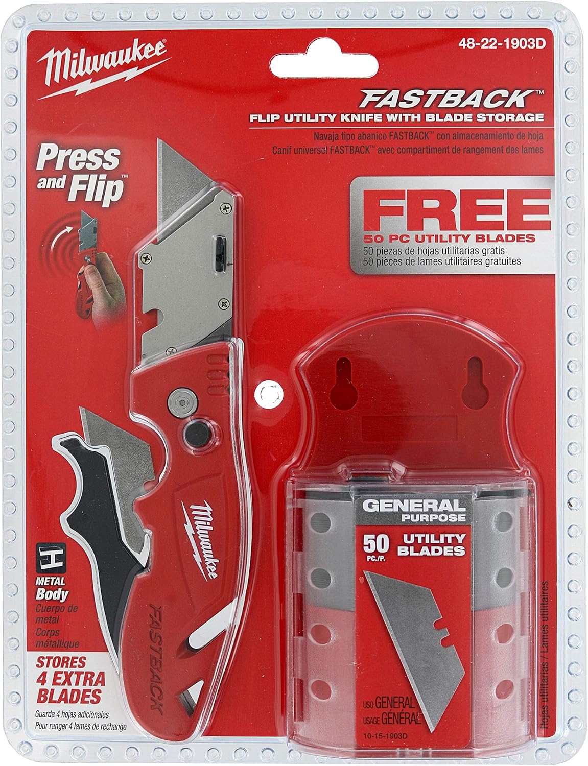 Milwaukee Fastback Flip Utility Knife with Blade Storage and 50-Blades ...