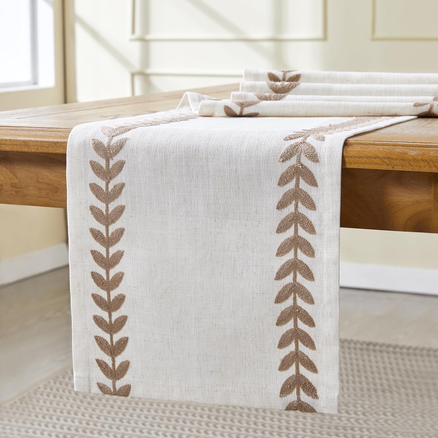 Aoztio Rustic Style Embroidered Table Runner, 13x36 Inch Irregular ...