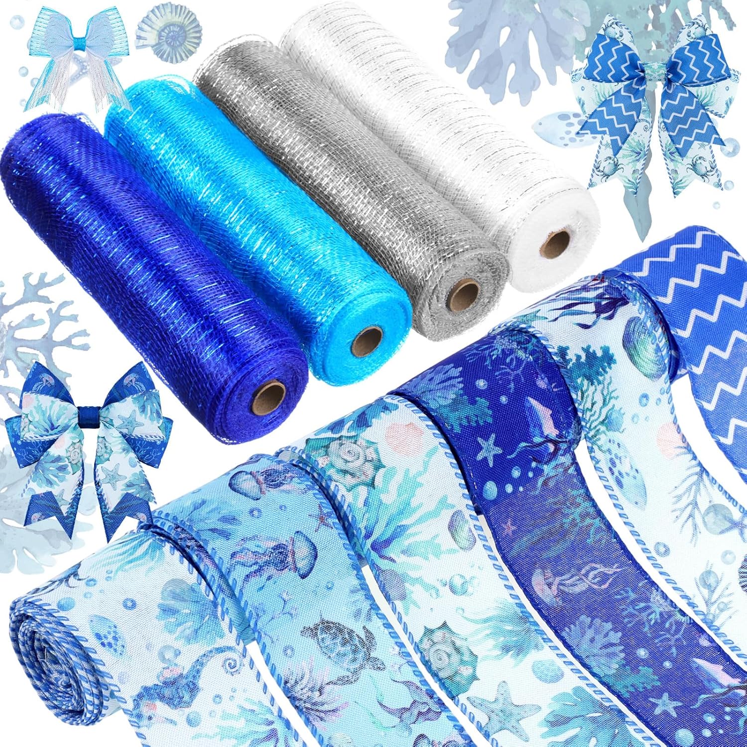 Amazon.com: 10 Rolls Summer Sea Animals Ribbons 6 Rolls 2.5" x 5 Yards ...