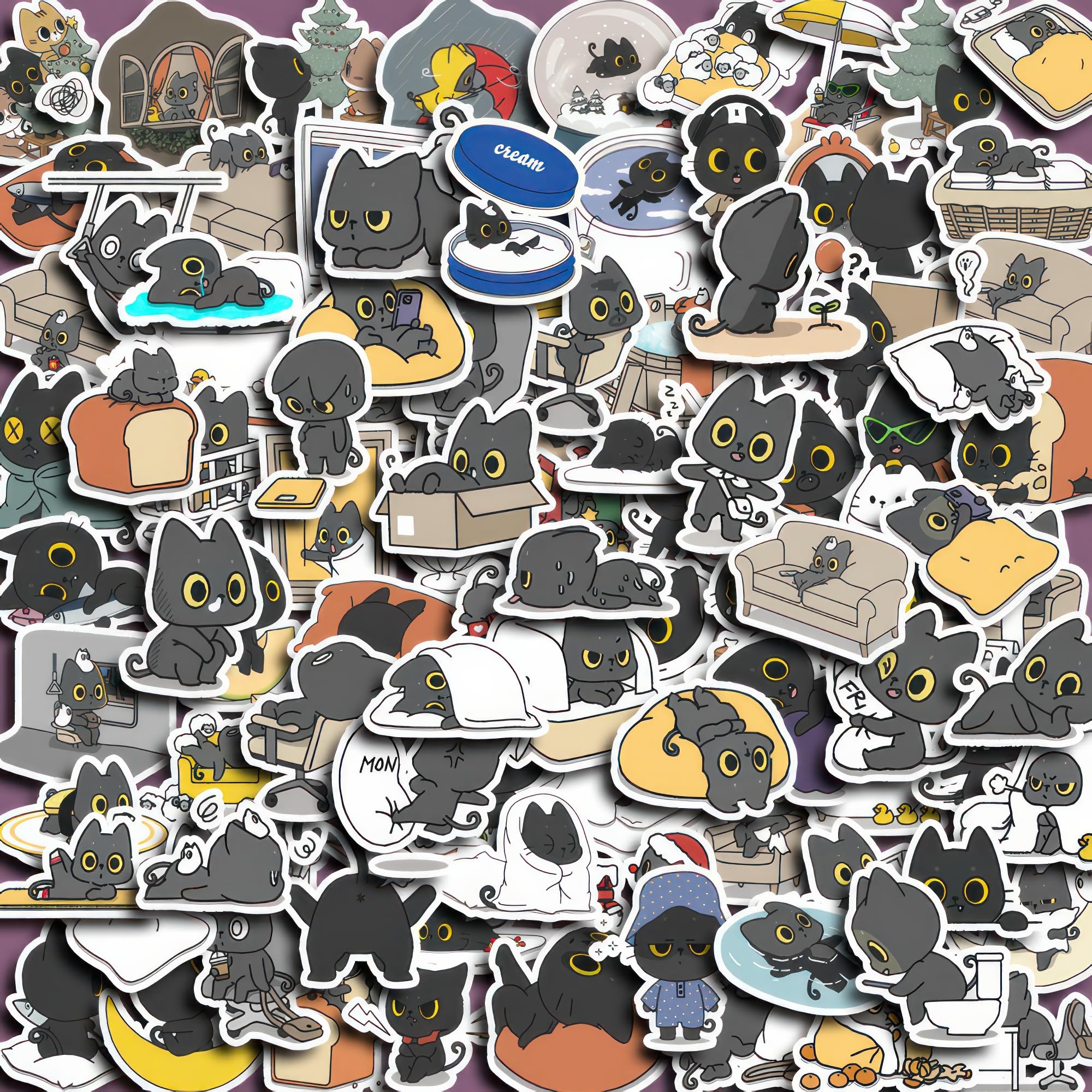 Amazon.com: Black Cat Stickers 100 Pcs Cute Cat Stickers for Water ...