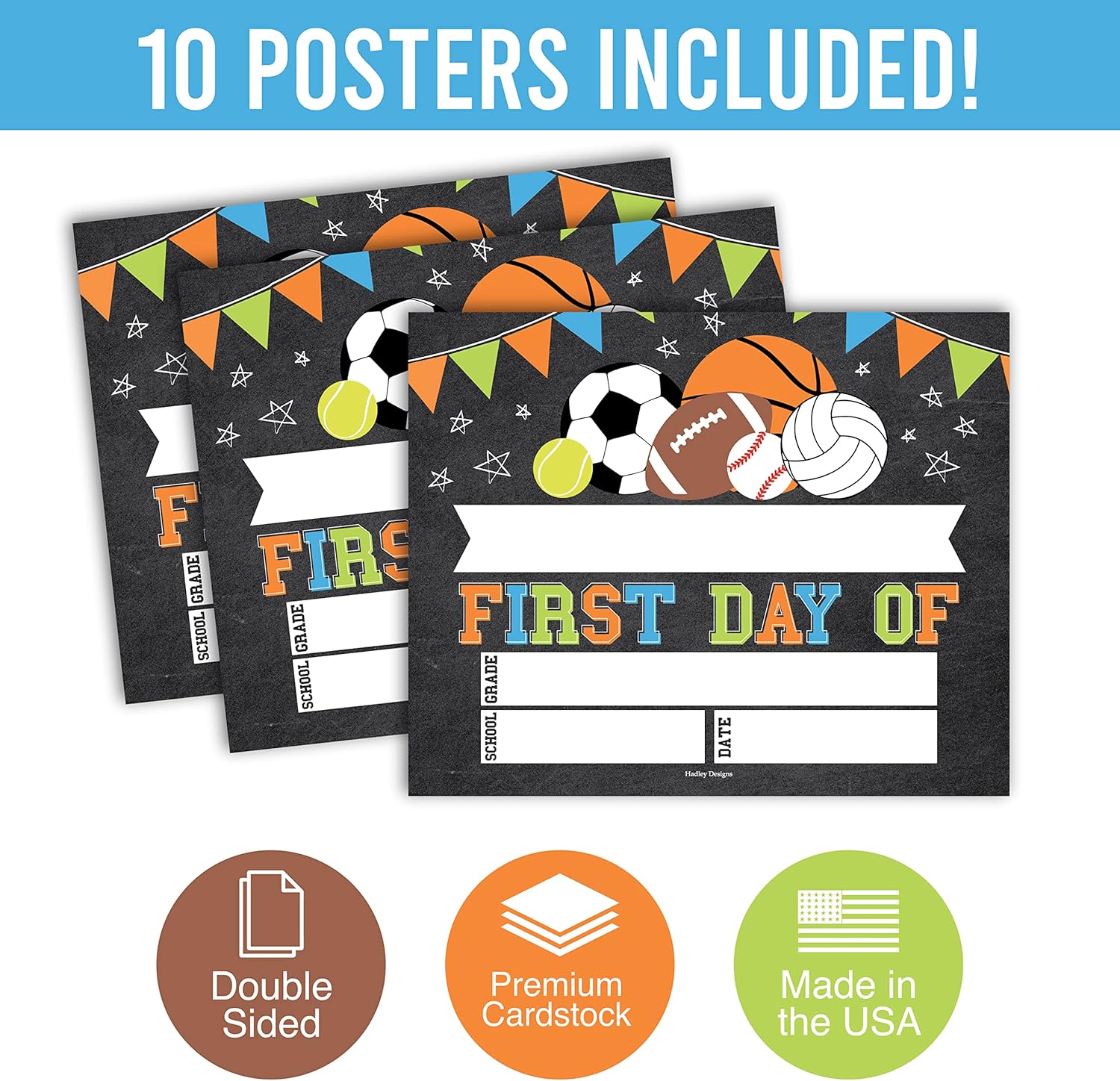 Buy 10 Cardstock Sports Back to School Signs for Kids First Day of ...