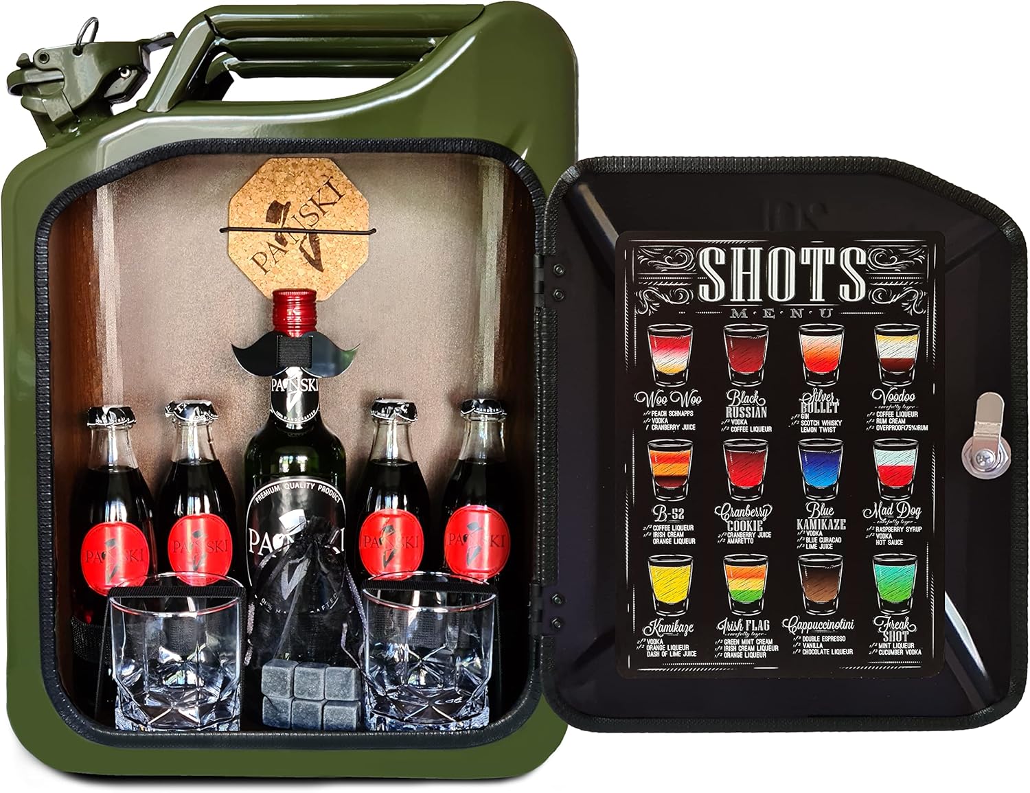 Jerrican Bar Basic Set avec 2 verres, panneau shots et pierres à whisky ...