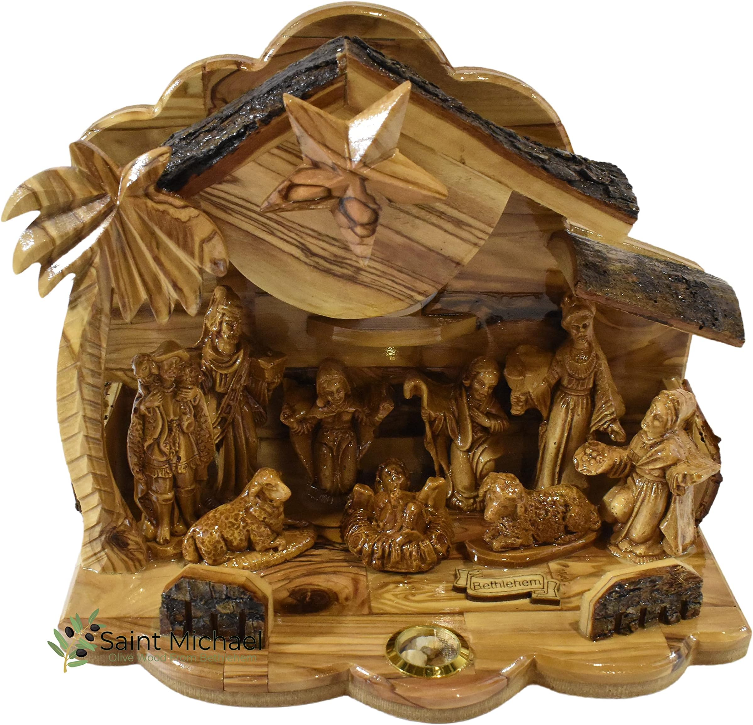 Amazon.com: Nativity Scene in Manger Carved Inside of a Solid Piece of ...